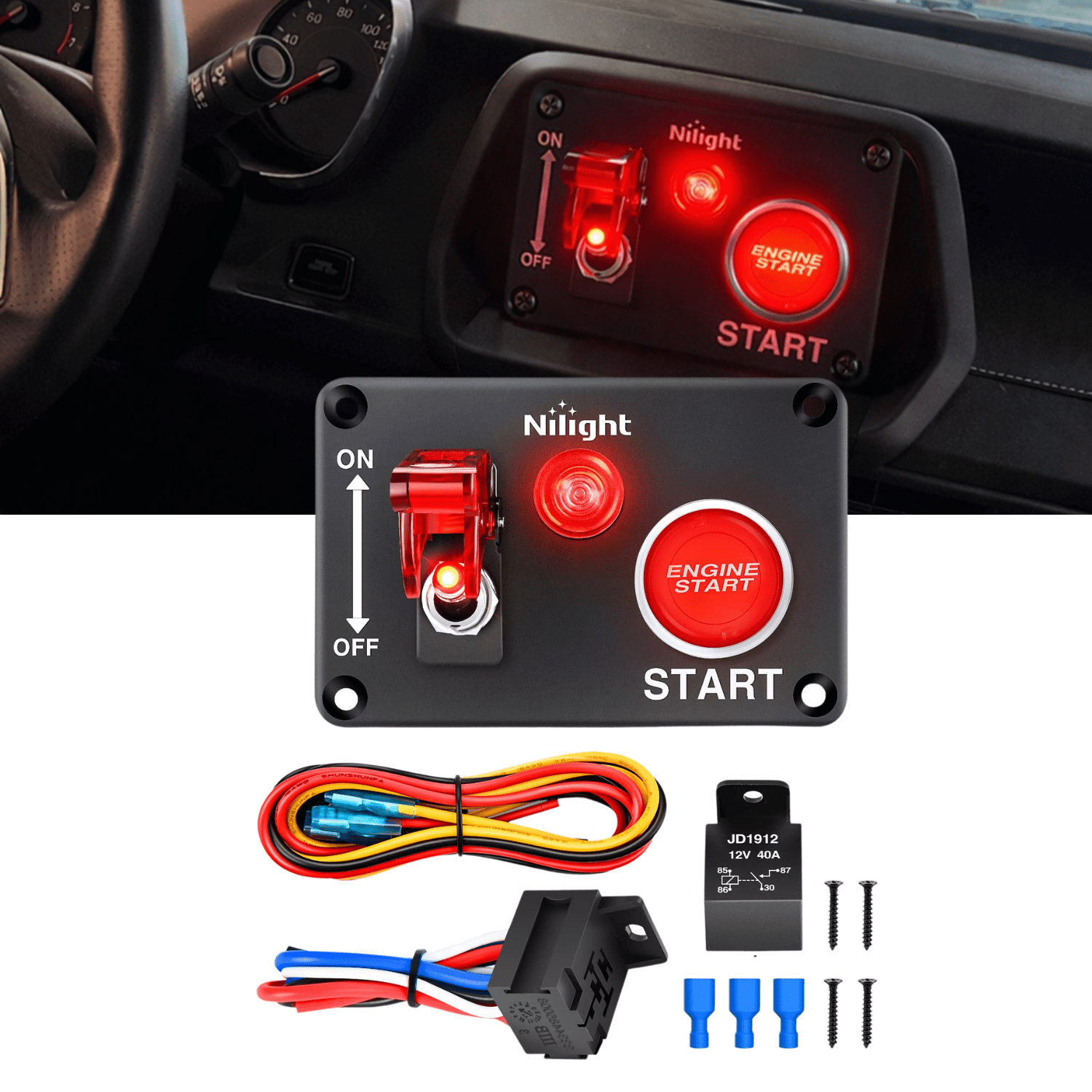 Nilight Ignition Switch Panel 12V 2 in 1 Rocker with Engine Push Button ...