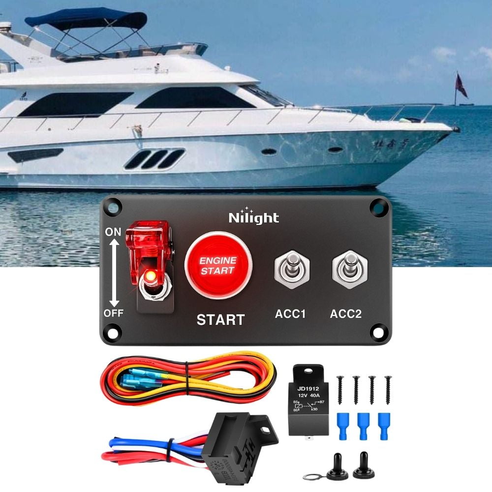 Nilight Ignition Switch Panel 12V 4 in 1 Rocker Switch with Engine Push ...