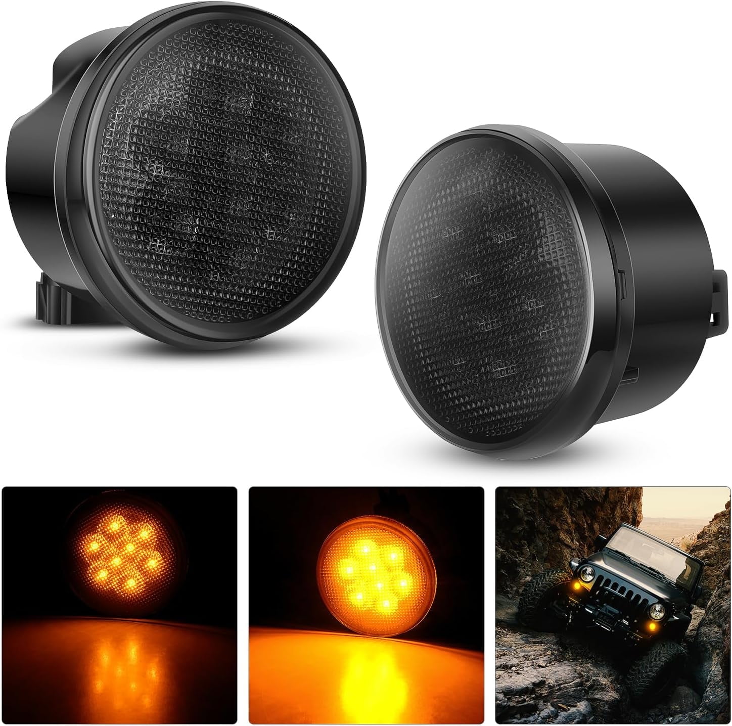 Nilight JK Front Turn Signals Light 8Led Smoked Lens Amber Front Grille ...