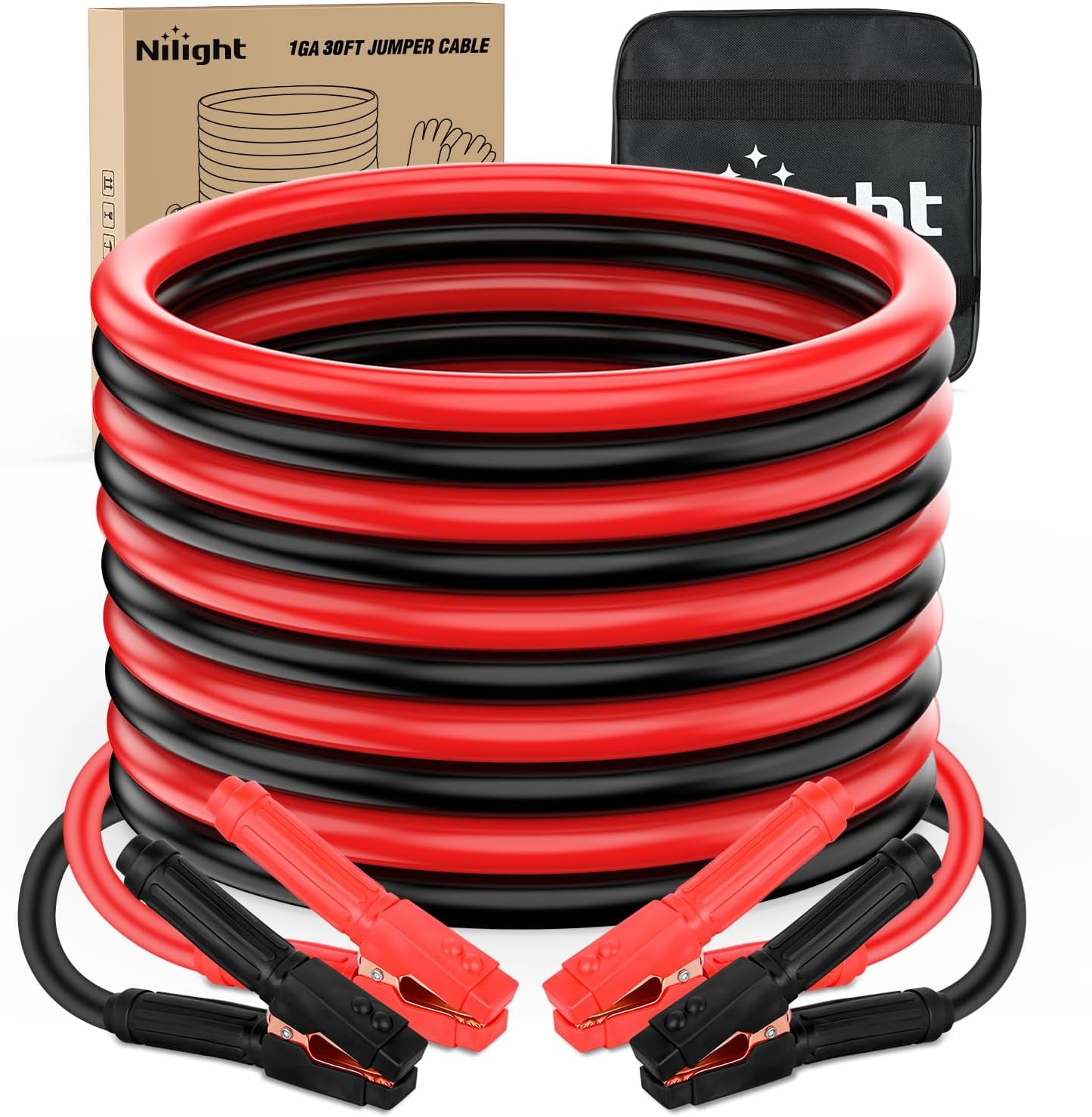 Nilight Jumper Cables for Car Battery 1 Gauge 30 FT Booster Cable Heavy ...