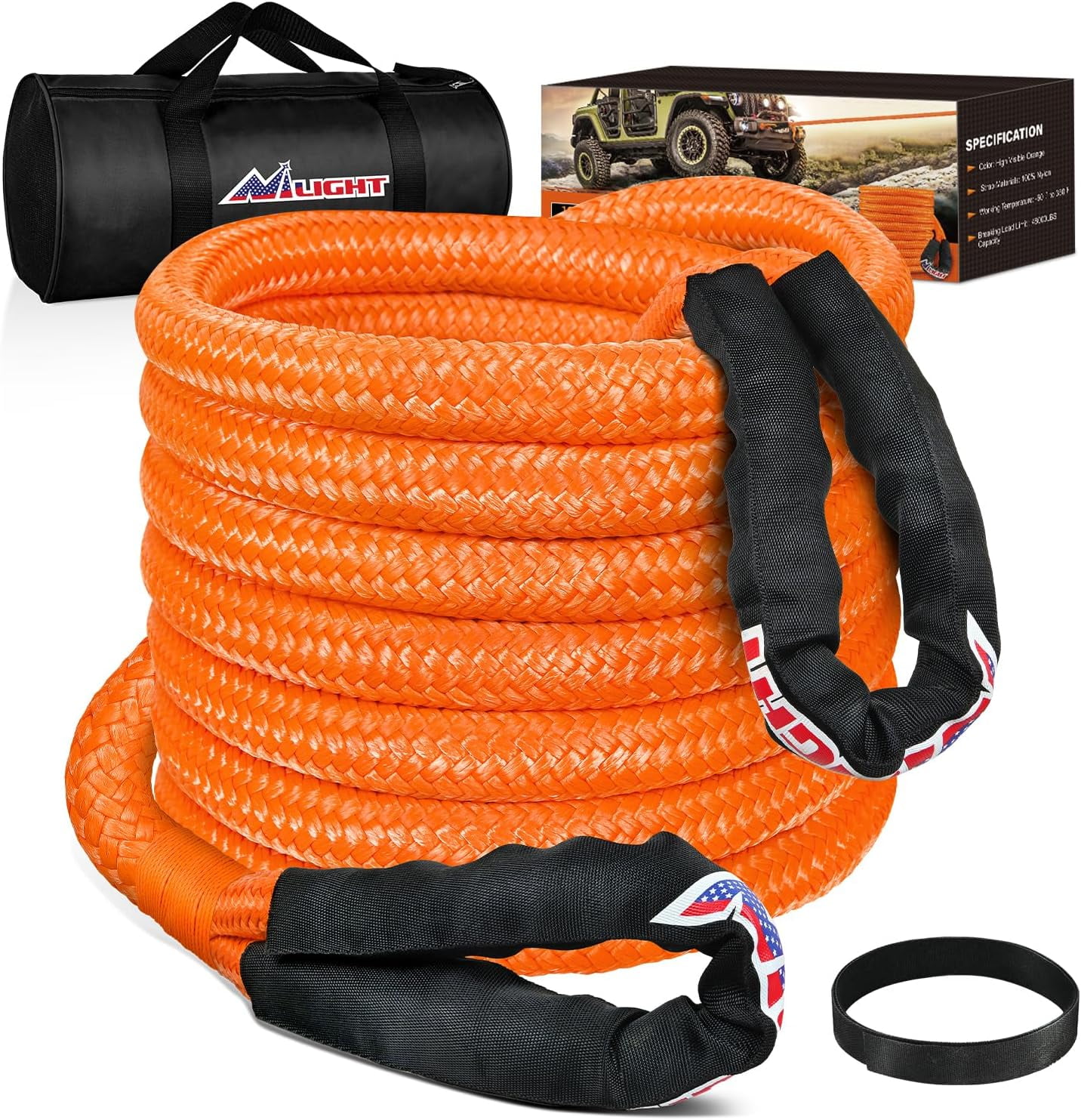 Nilight Kinetic Recovery Rope 48000 LBS 1in x 20ft Snatch Strap Heavy ...