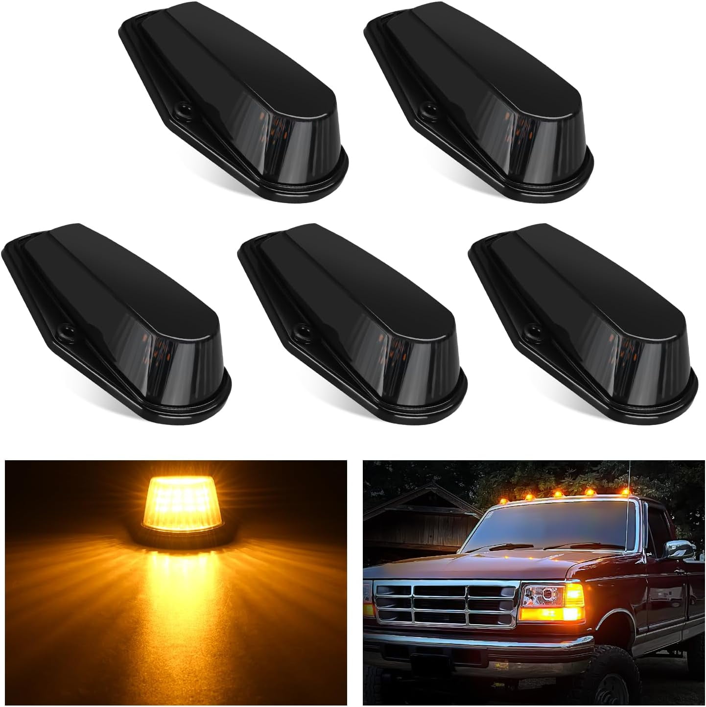 Nilight LED Cab Marker Lights Roof Running Light 5 PCS 16 LED Smoke ...