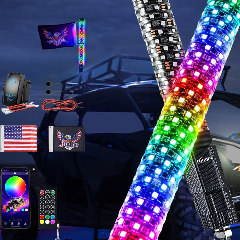Nilight LED Fat Whip Light 1PC 2FT RGB Lighted Antenna Whips with ...