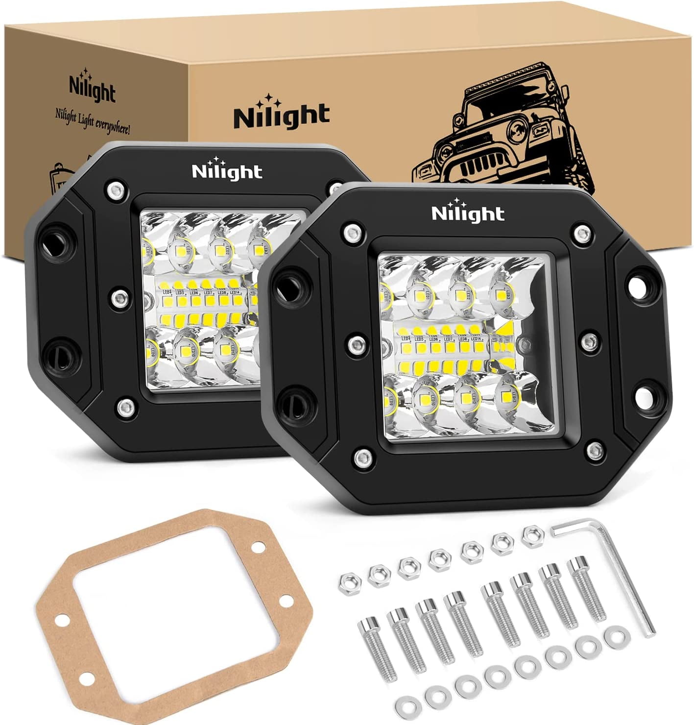 Nilight LED Flush Mount Light Pods Upgraded Spot Flood Combo Beam ...