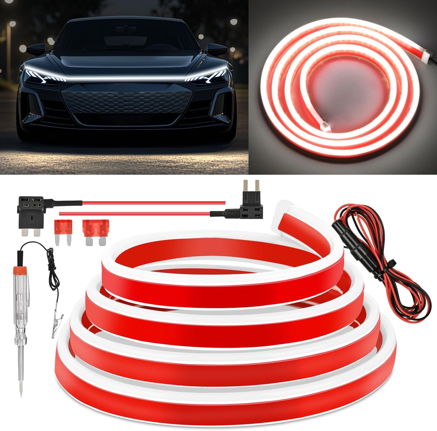 Nilight LED Hood Light Strip, 79Inch Flexible Car Hood Light Waterproof ...