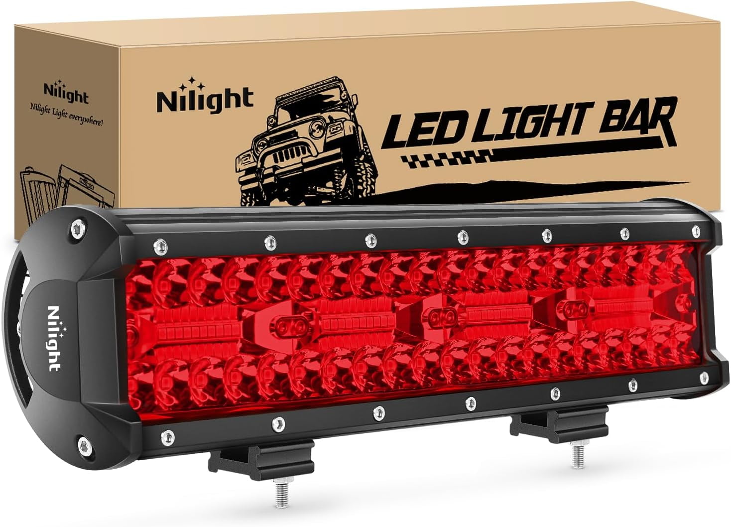 Nilight LED Light Bar 12 Inch 240W Red Pod Lights Triple Row Spot Flood ...