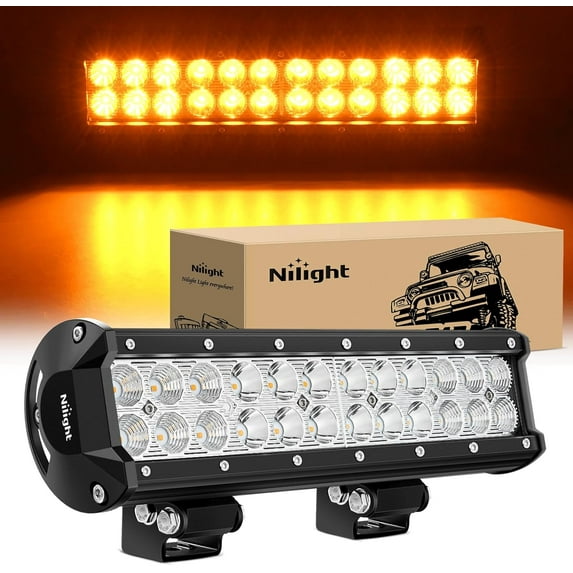 Nilight LED Light Bar 12 Inch 72W Spot Flood Combo Amber Beam Off Road ...