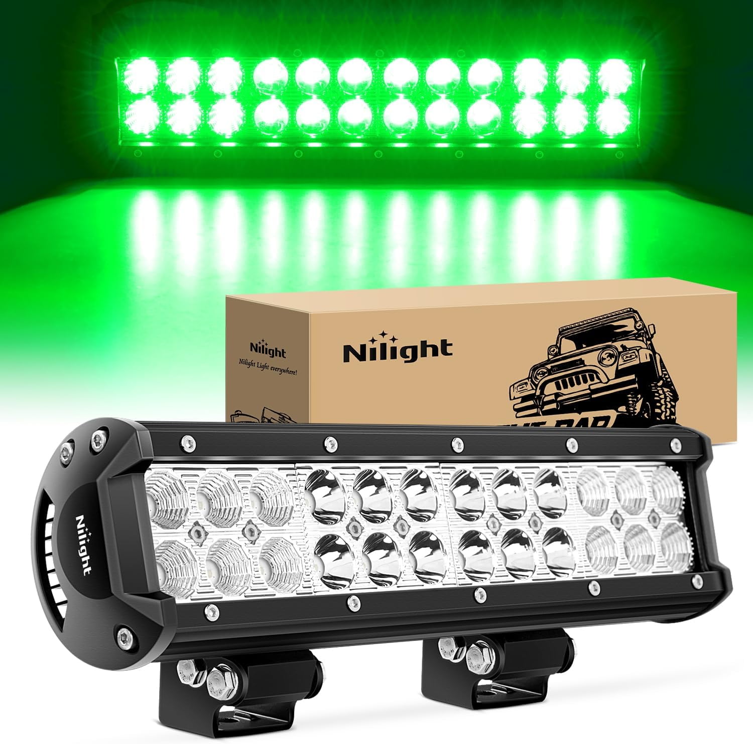 Nilight LED Light Bar 12 Inch 72W Spot Flood Combo Green Beam Off Road ...