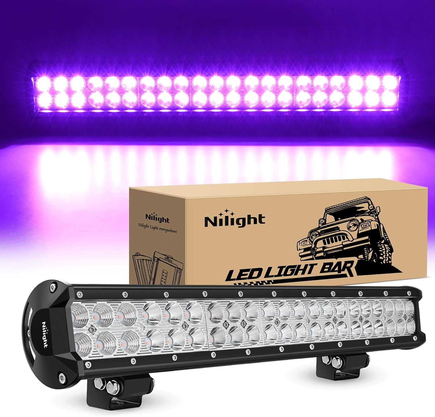 Nilight LED Light Bar 20 Inch 126W Spot Flood Combo Purple Beam Off ...