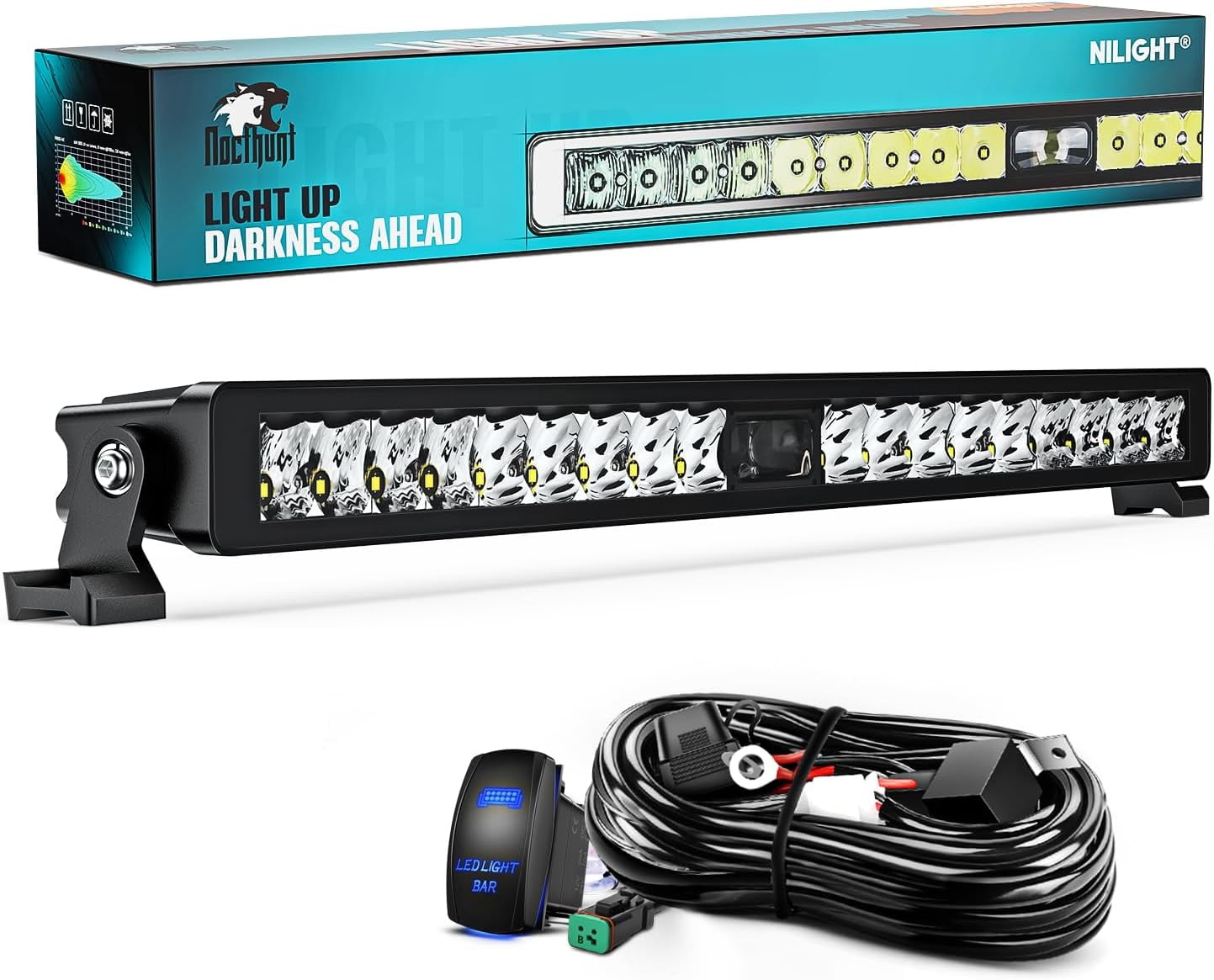 Nilight LED Light Bar 22inch 19LED Single Row Spot LED Lights Screw ...