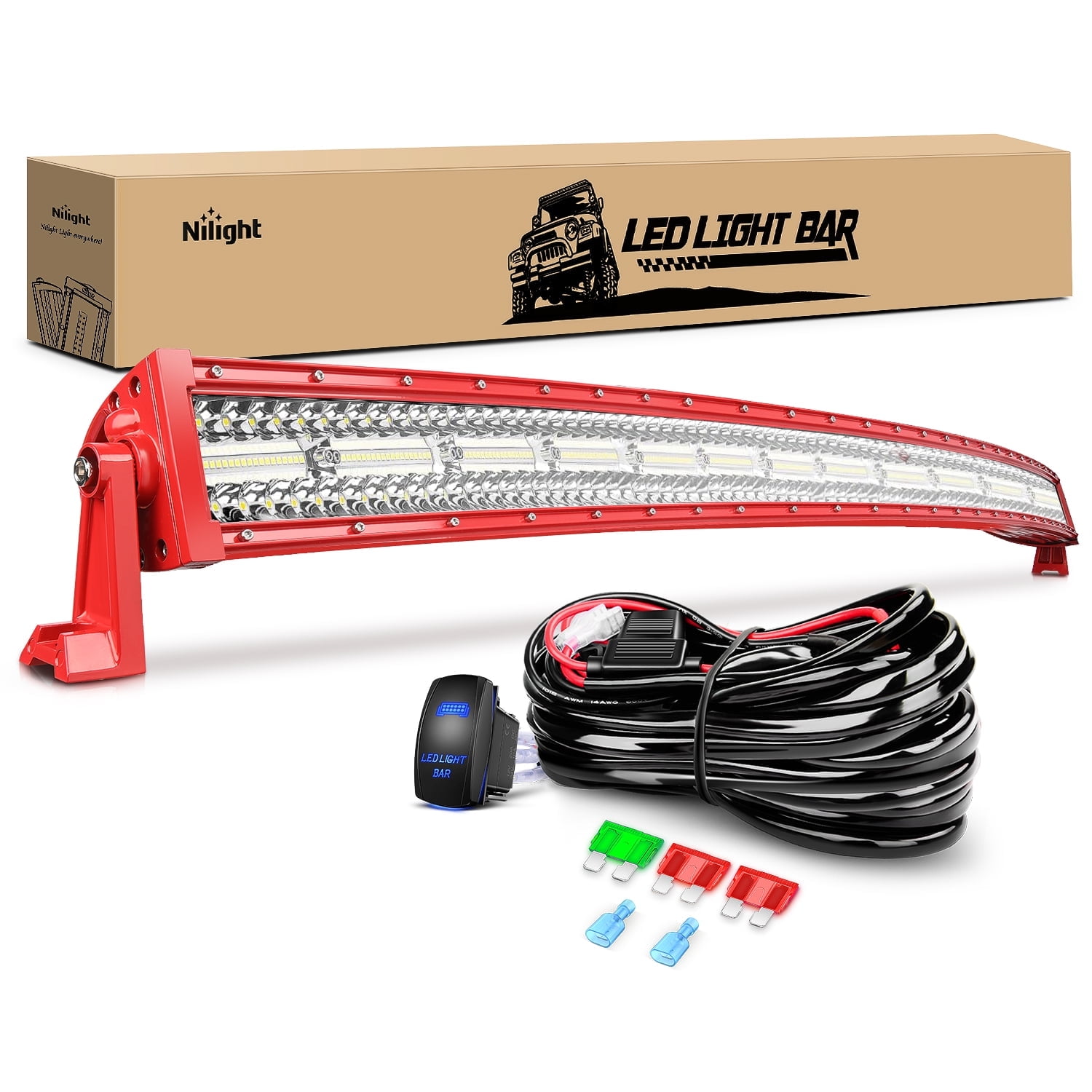 Nilight LED Light Bar 50Inch Triple Row Spot Flood Combo Lights Red ...