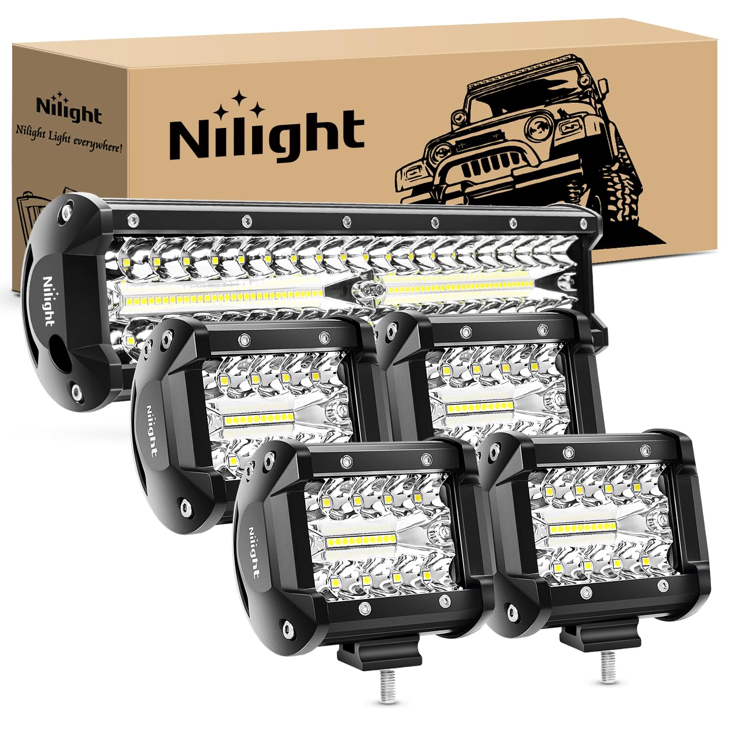Nilight LED Light Bar KEF16 12 Inch 300W 4 Inch 60W Spot Flood Pods Off ...