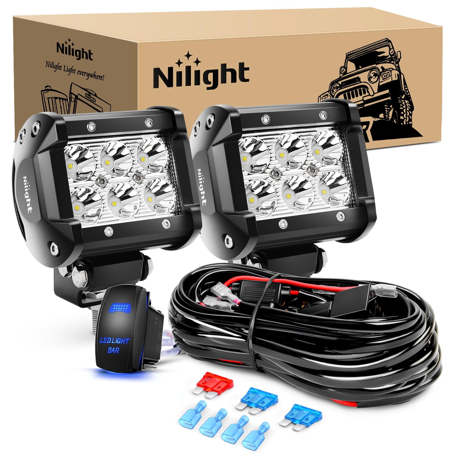 Nilight LED Light Bar SSF20 2PCS 18W Spot Led Pods Led Off Road Lights ...