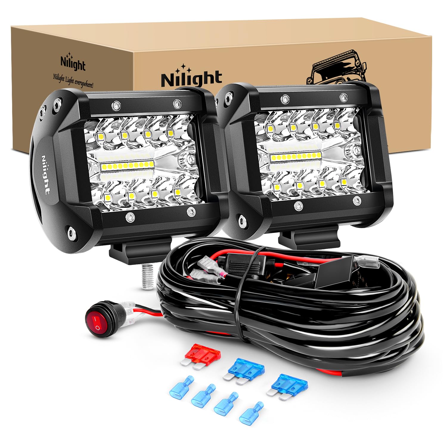 Nilight LED Light Bar SSF20 2PCS 60W 4 Inch Flood Spot Combo LED Work ...