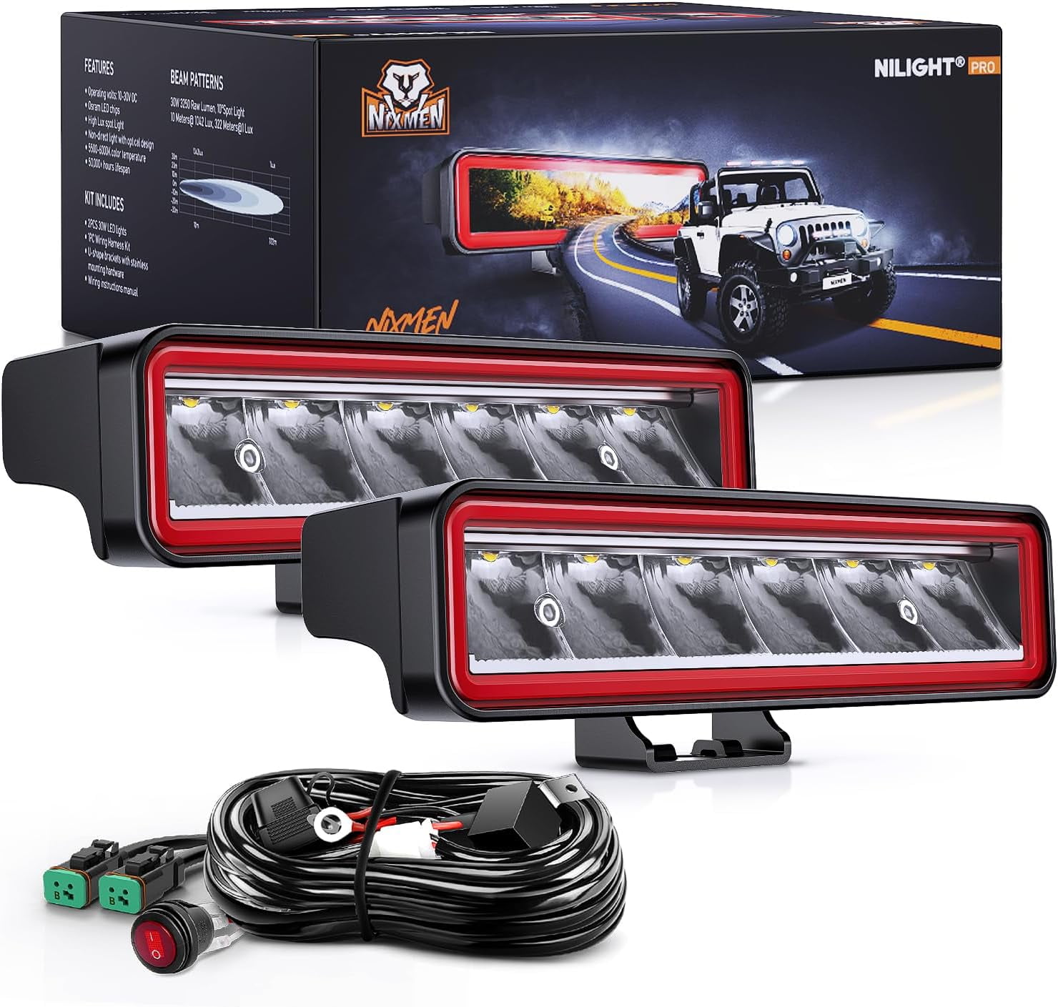 Nilight LED Light Pods 6.5 Inch 2PCS 30W 3250LM Spot Light Bar LED Fog ...