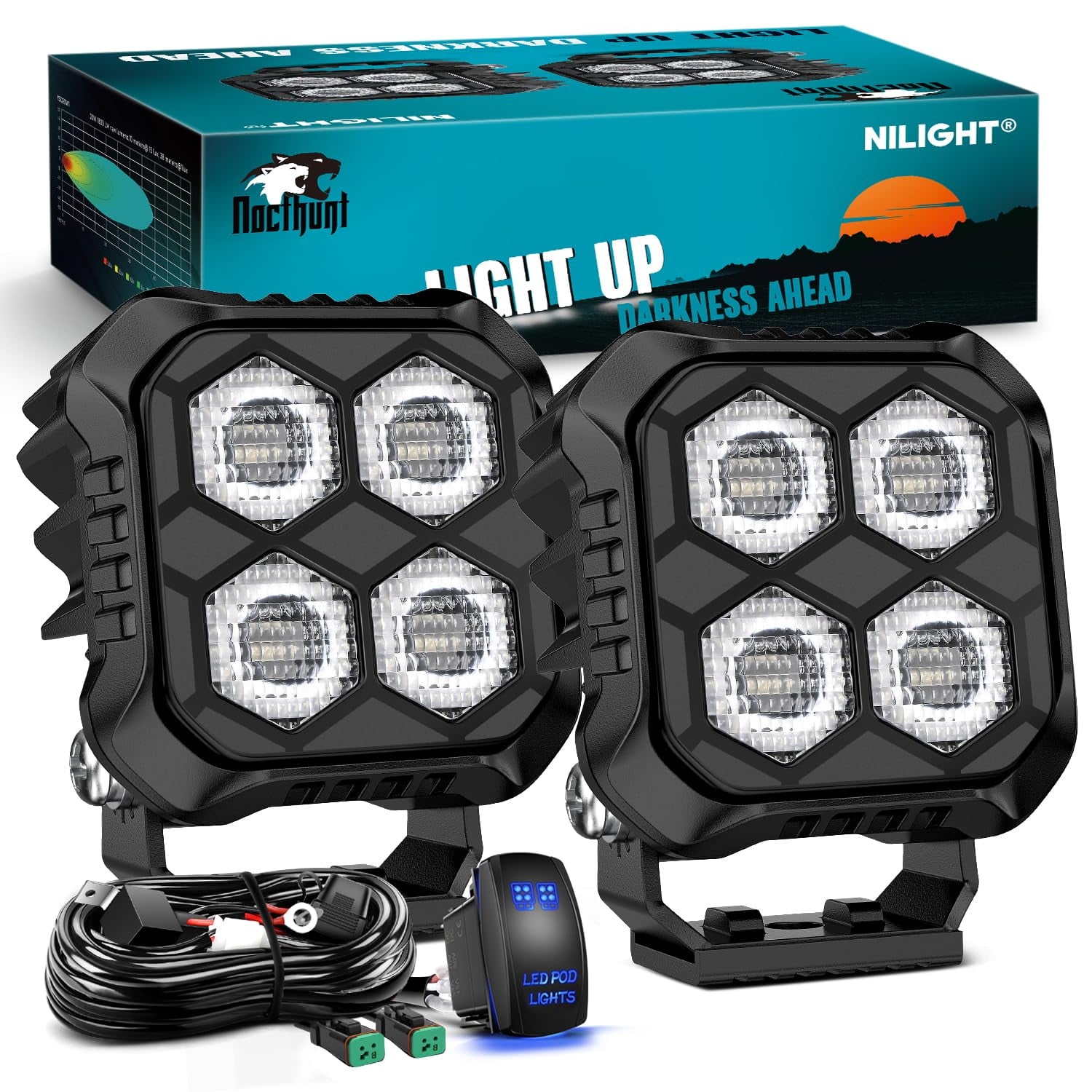 Nilight LED Pod Light 2 PCS 2.8 Inch 20 W Square Driving Lights 4 LED ...