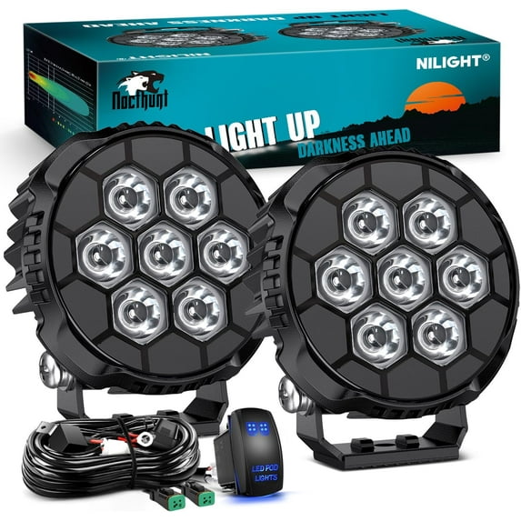 Nilight LED Pod Light 2 PCS 4.1 Inch 35 W 7 LED Round Hyper Spot Beam ...