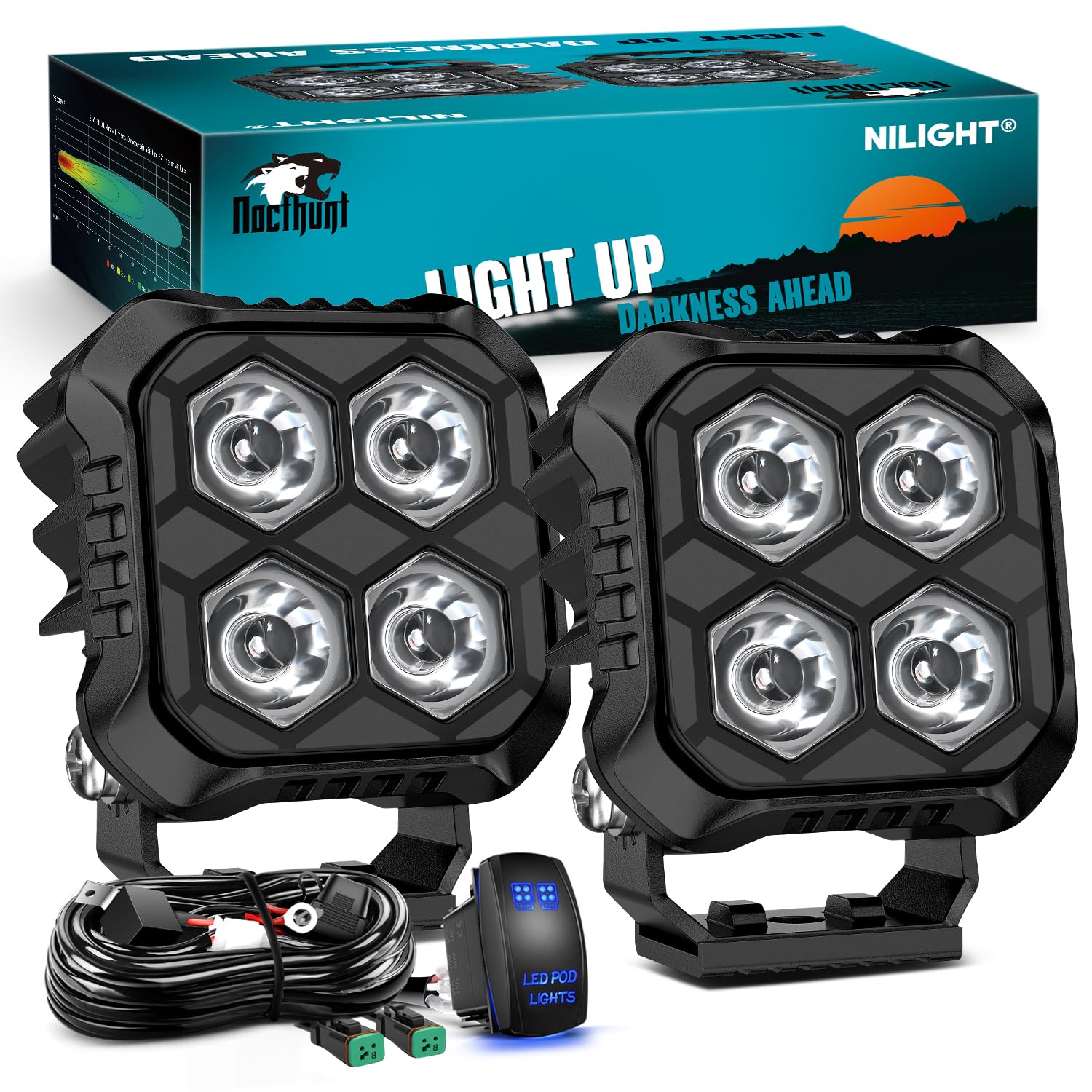 Nilight LED Pod Light OIF8 2PCS 2.8 Inch 20W Square Driving Lights 4 ...