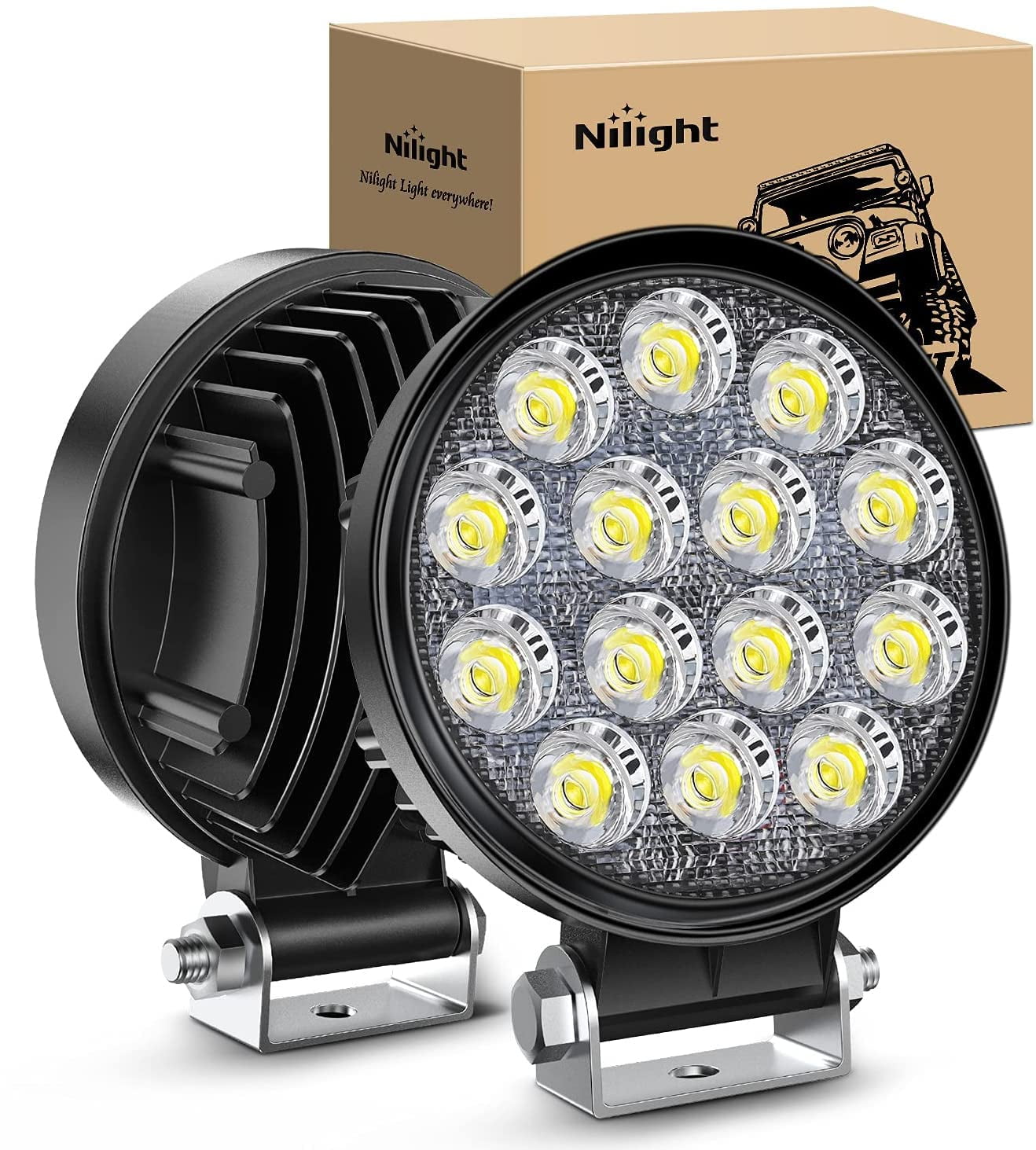 Nilight LED Pods 2Pcs 4.5Inch 42W 4200LM Round Flood Light Off Road Fog ...