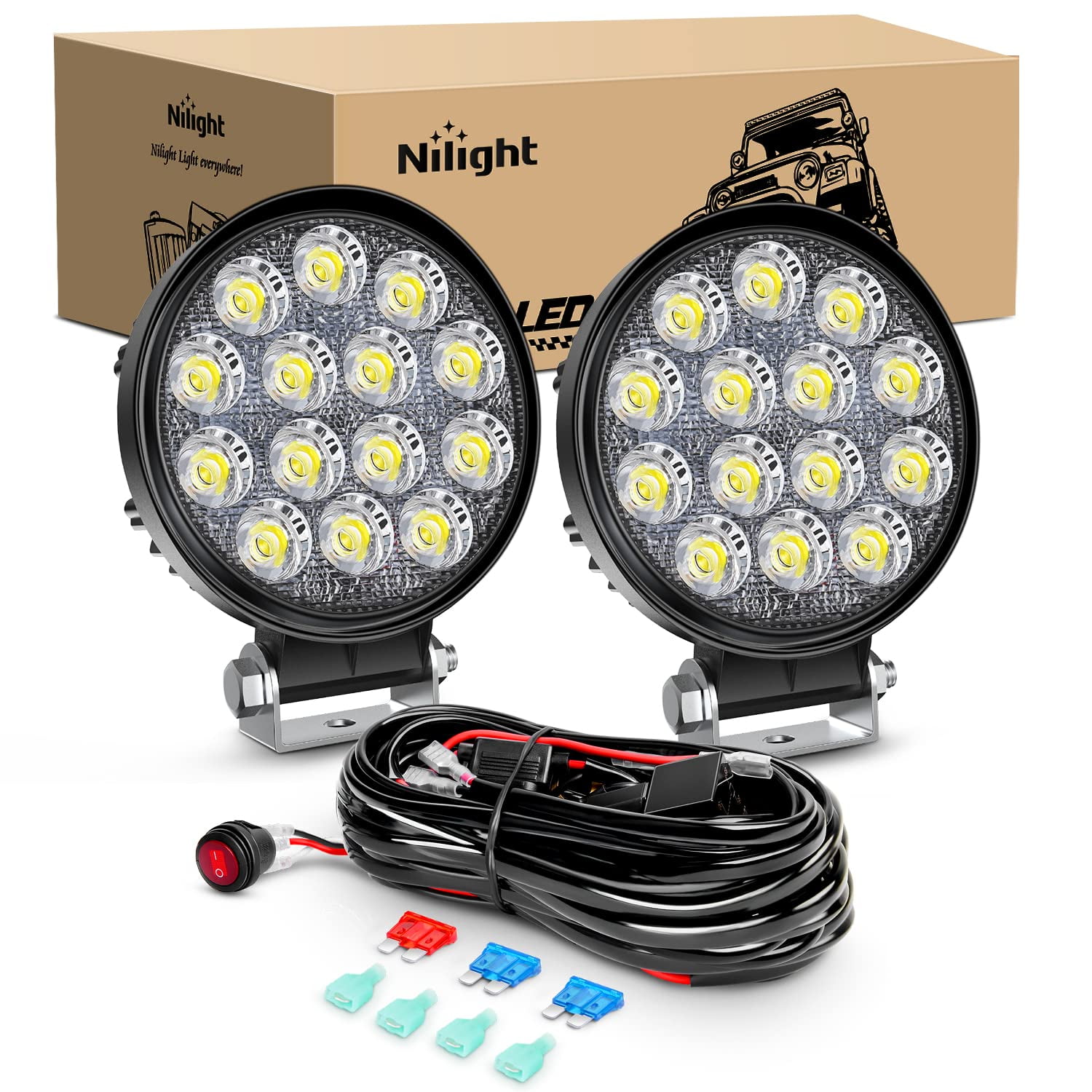 Nilight LED Pods 2Pcs 4.5Inch 42W 4200LM Round Flood Light Off Road ...