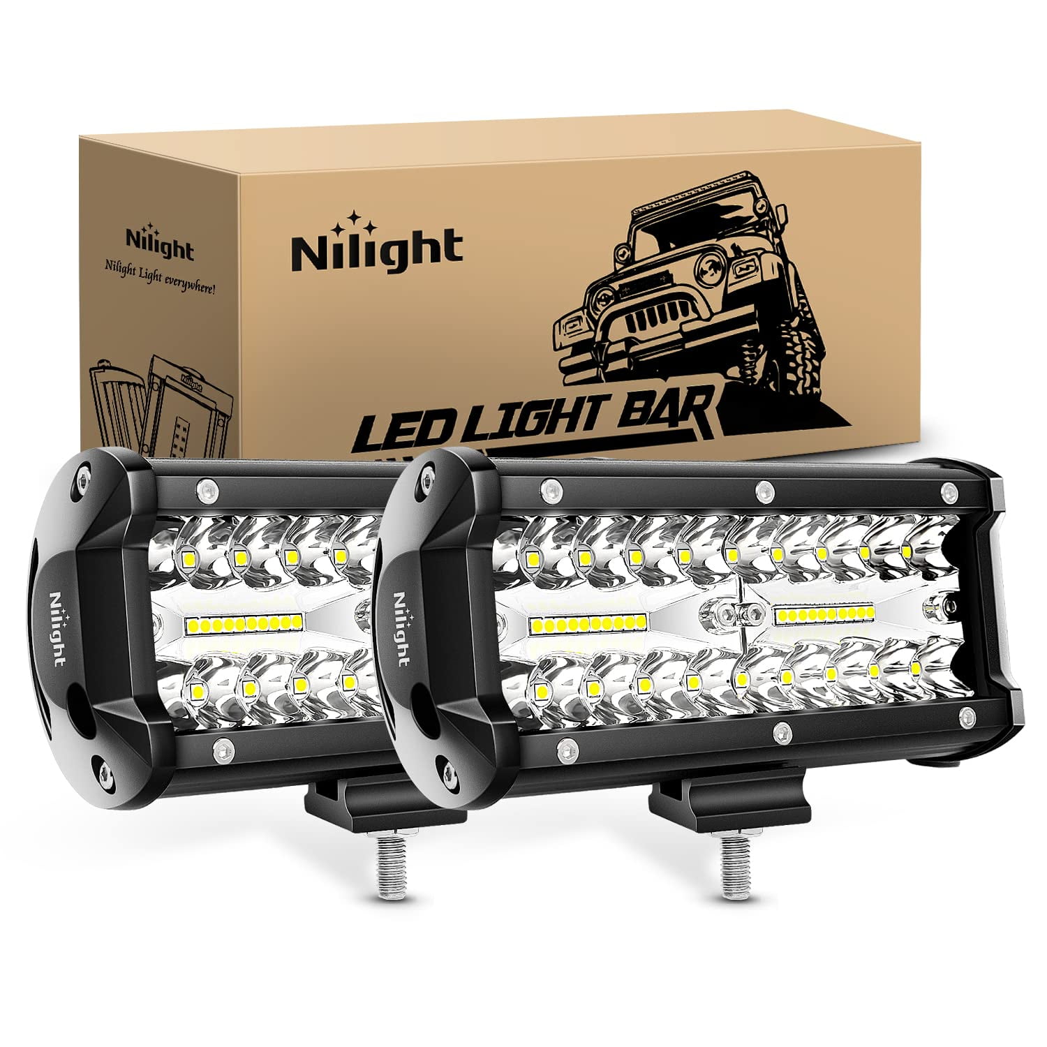 Nilight LED Pods 2Pcs MMF7 6.5 Inch 120W Triple Row Light Bar Flood ...