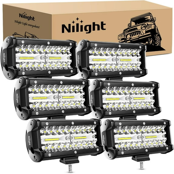 Nilight LED Pods 6PCS 6.5 Inch 120W Light Bar Triple Rows Spot Flood ...