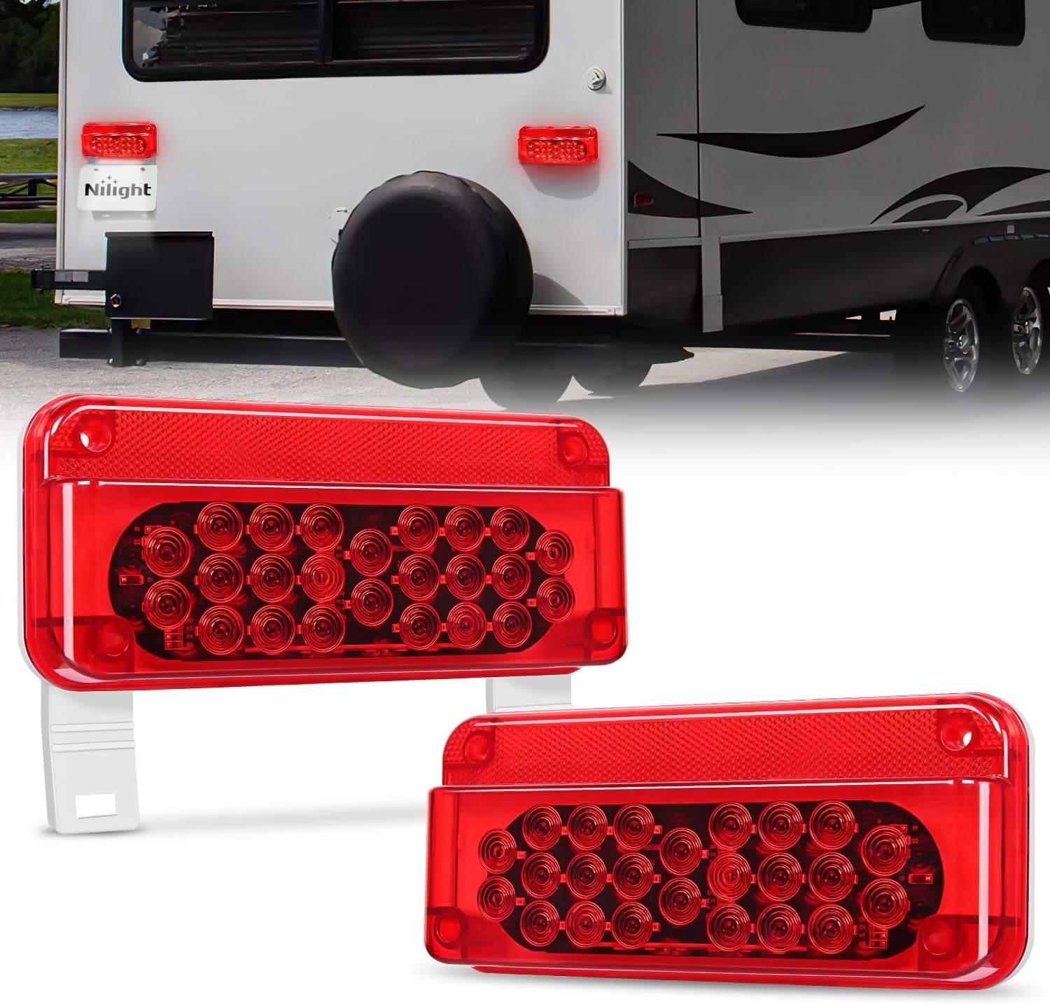 Nilight LED RV Tail Light 2PCS 54 LED White License Plate Light Red ...