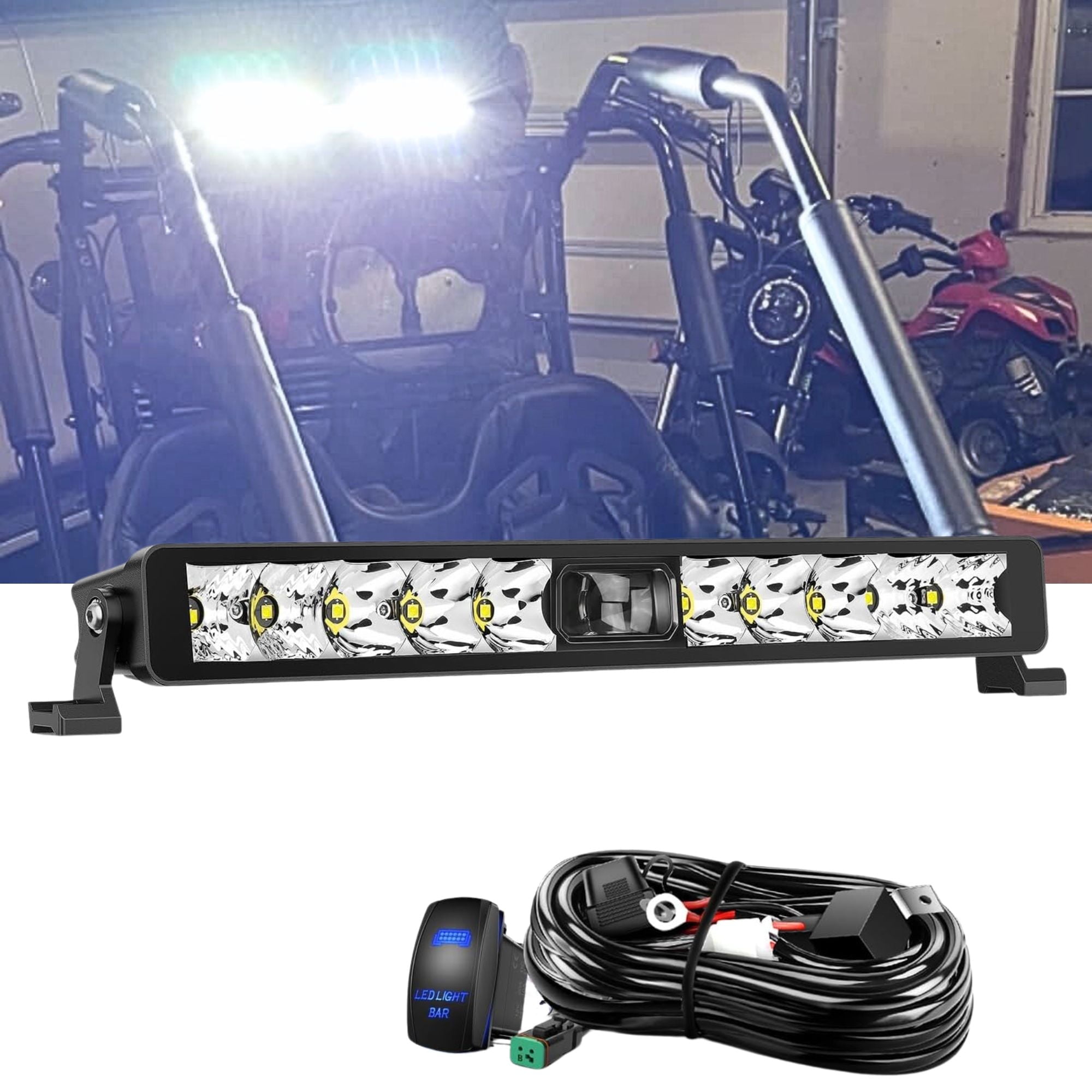 Led Light Bar 14" LED with Rocker Switch Wiring Harness Kit Single Row ...
