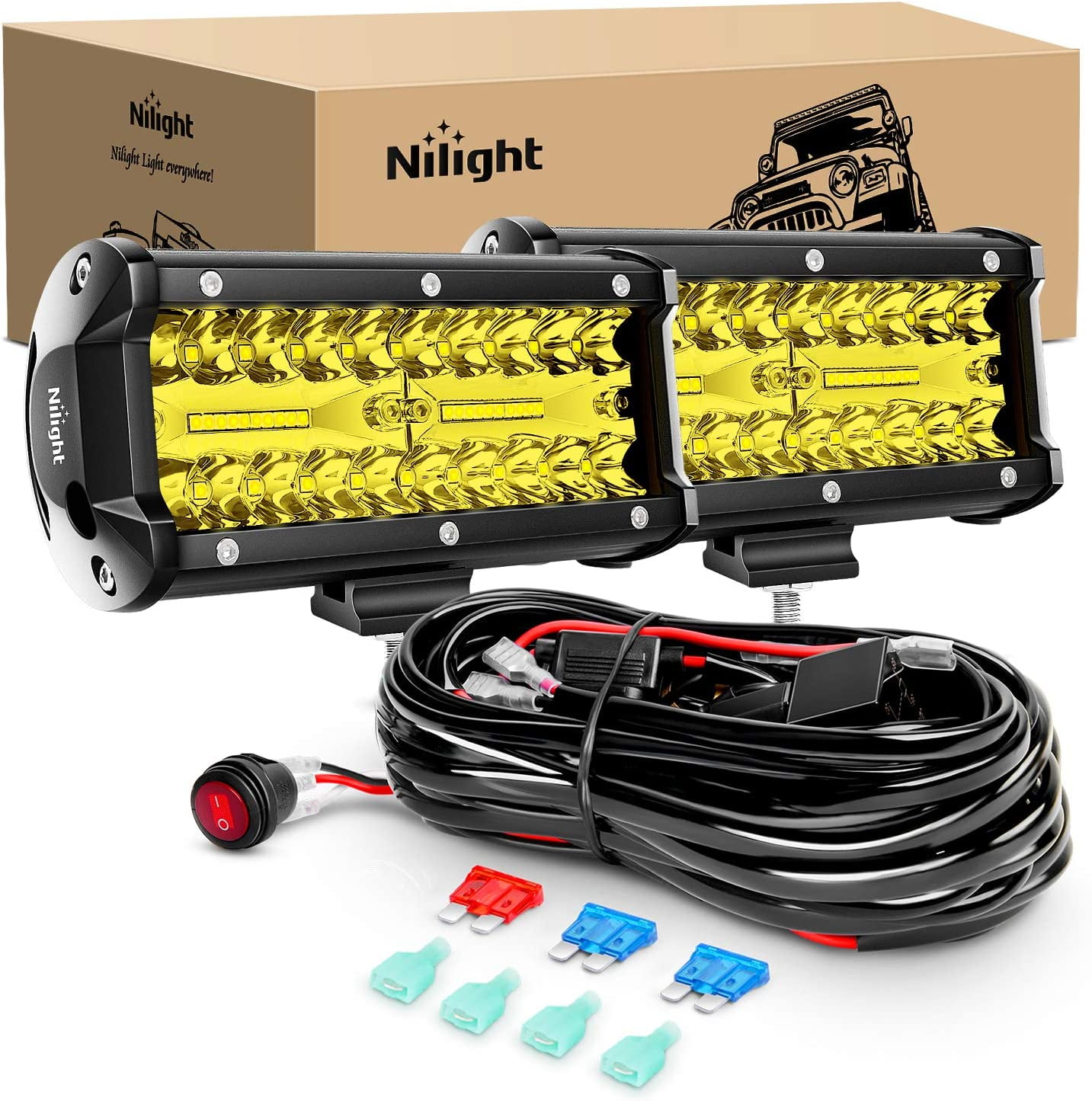 Nilight Led Light Bar 2PCS 6.5 Inch Amber 120W Spot Flood Combo 12000LM ...