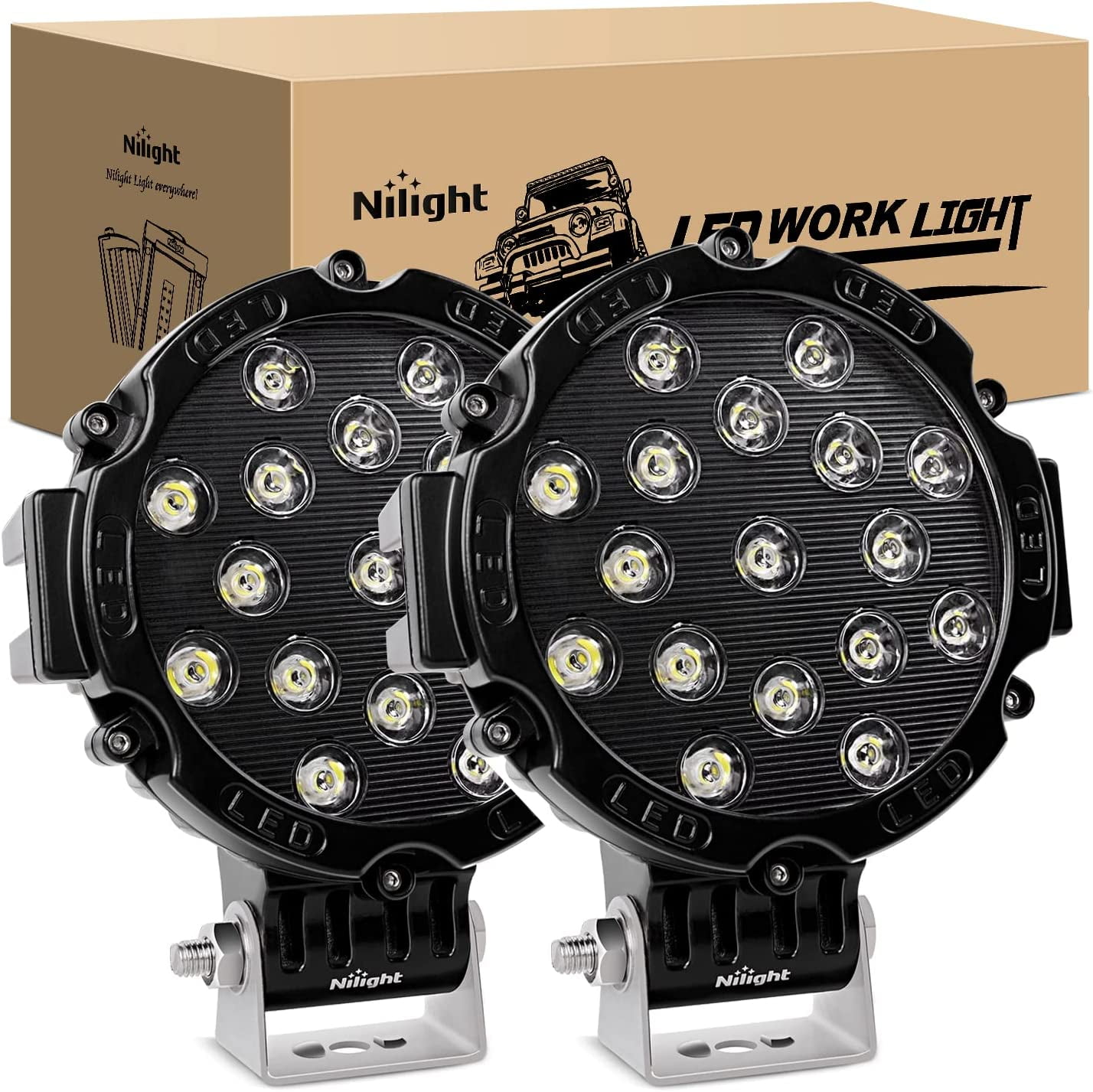 Nilight Led Light Bar 2PCS 7" 51W 5100LM Black Round Spot Light Pod off ...