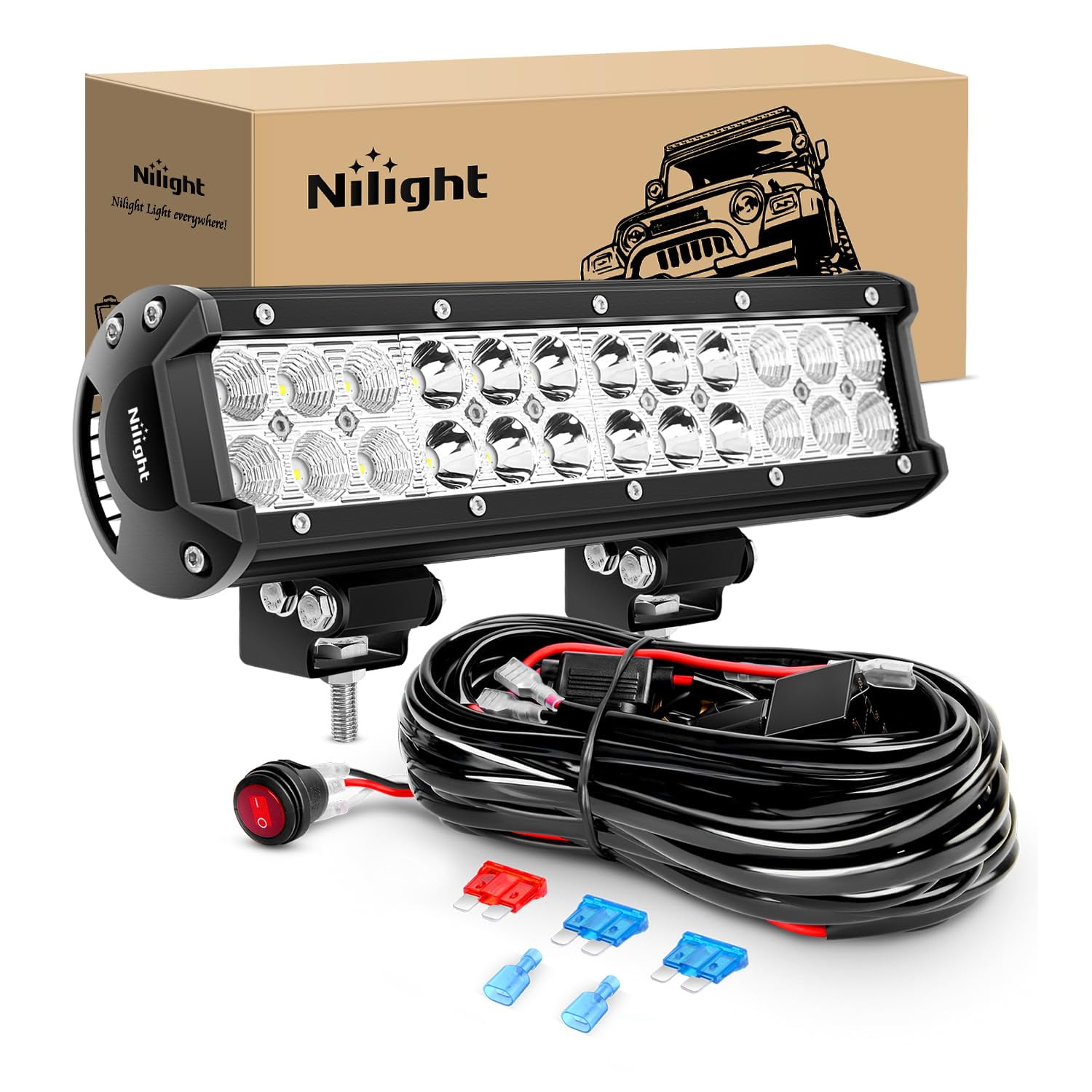 Nilight Led Light Bar DHF10 12 Inch 72W Spot Flood Combo Off Road Fog ...