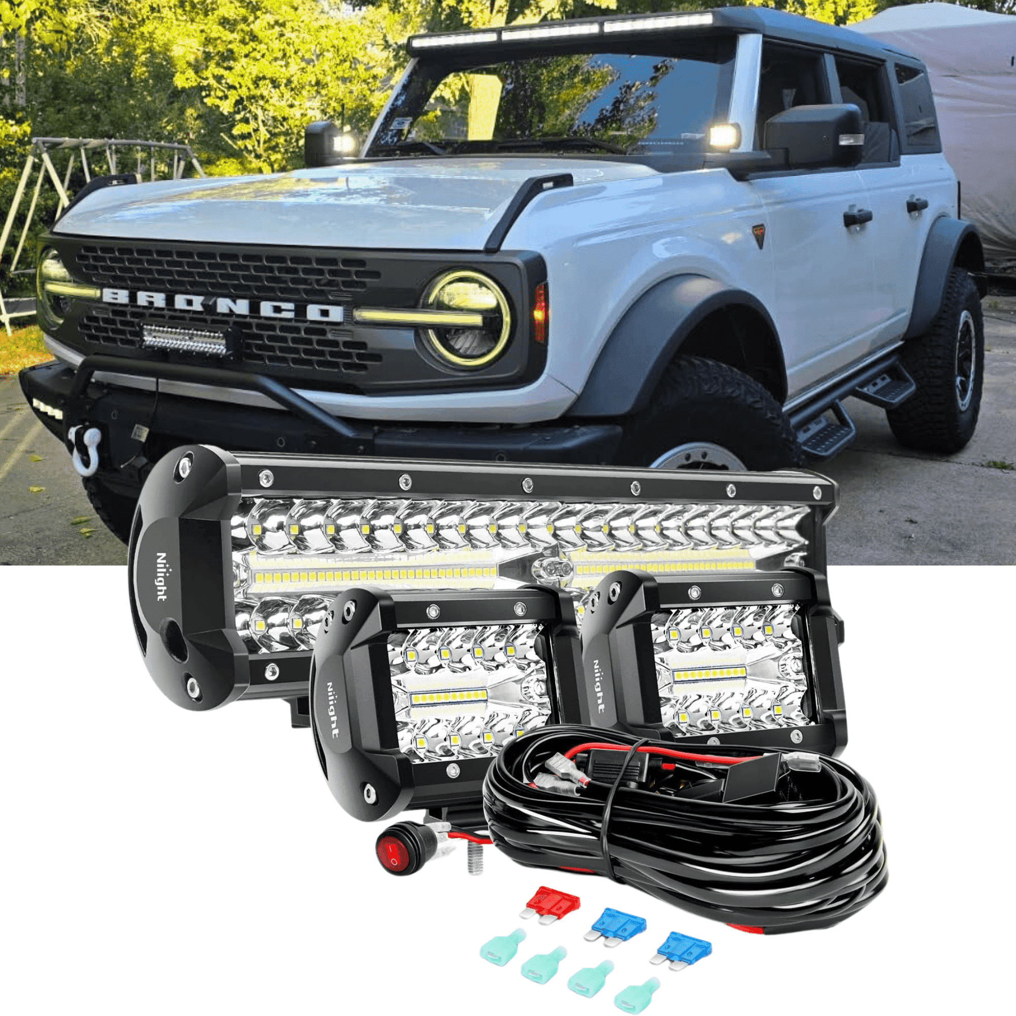 Nilight LED Light Bar Set, 12" 300W Triple Row Spot Flood Combo Light ...
