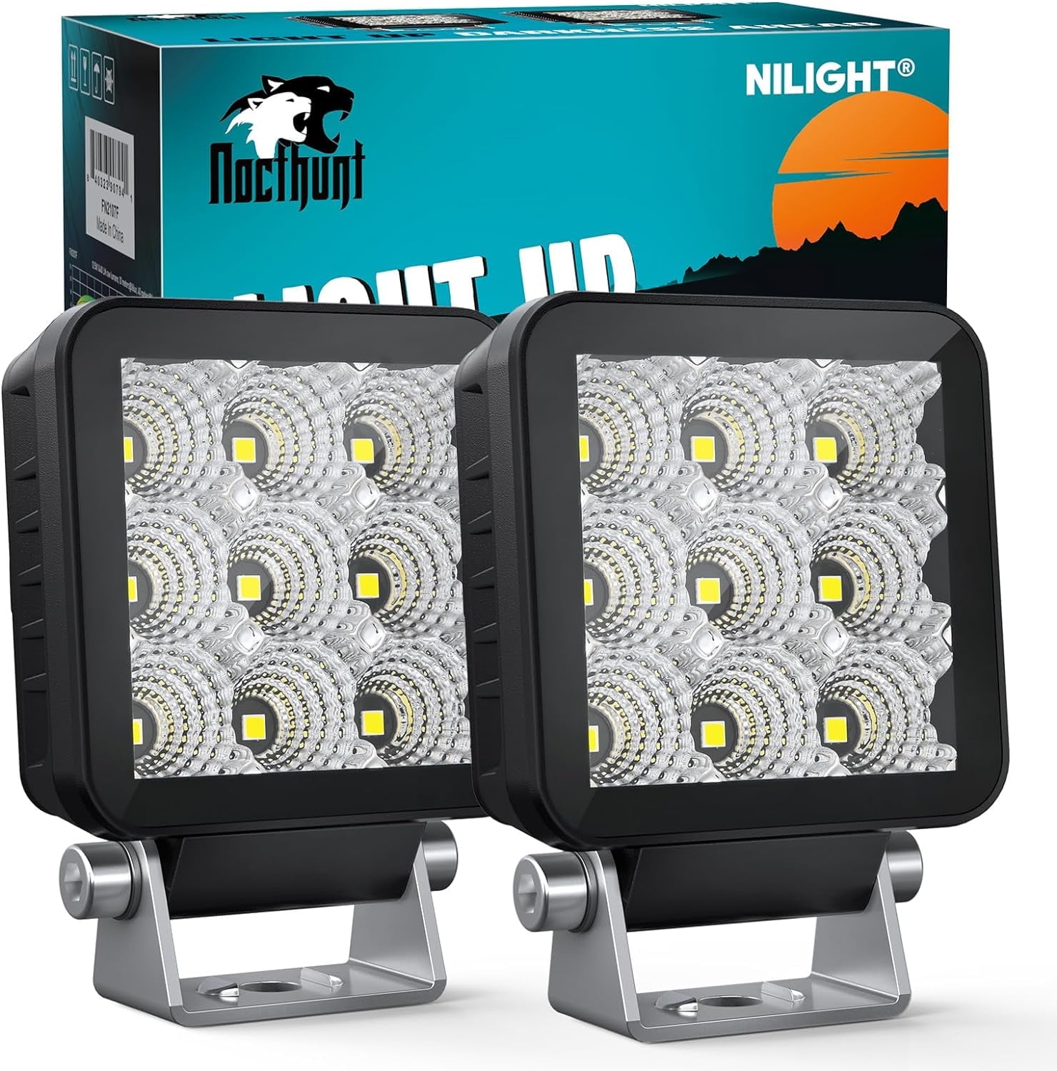 Nilight Led Light Pods 2PCS 3Inch 9LED Flood Beam Square Driving Work Lights Built-in EMC Super ...