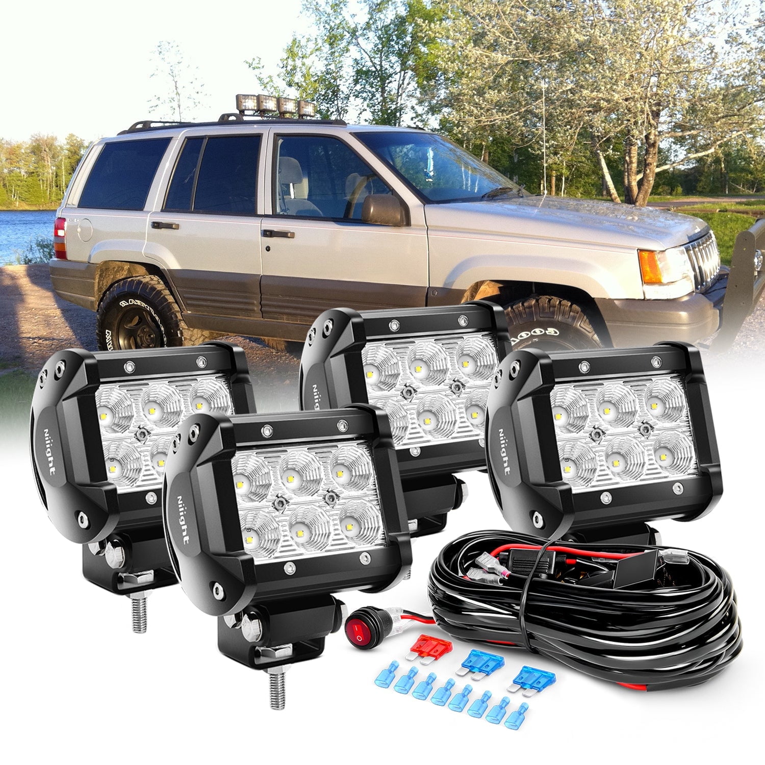 Nilight 4Pcs 4inch 18W Flood Off Road Fog Lights Driving Roof Led Light ...