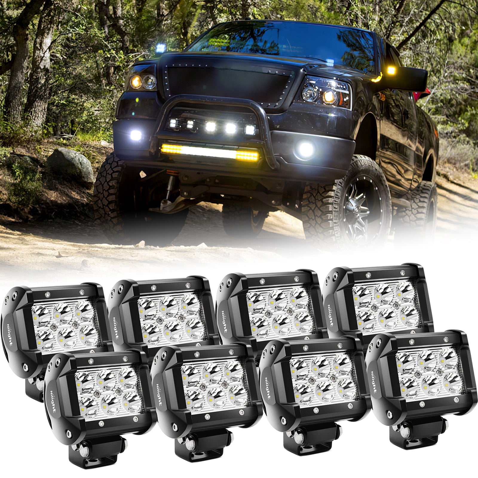 Nilight Led Pods 8Pcs 18W 1260lm Spot Led Light Bar Driving Fog Light ...