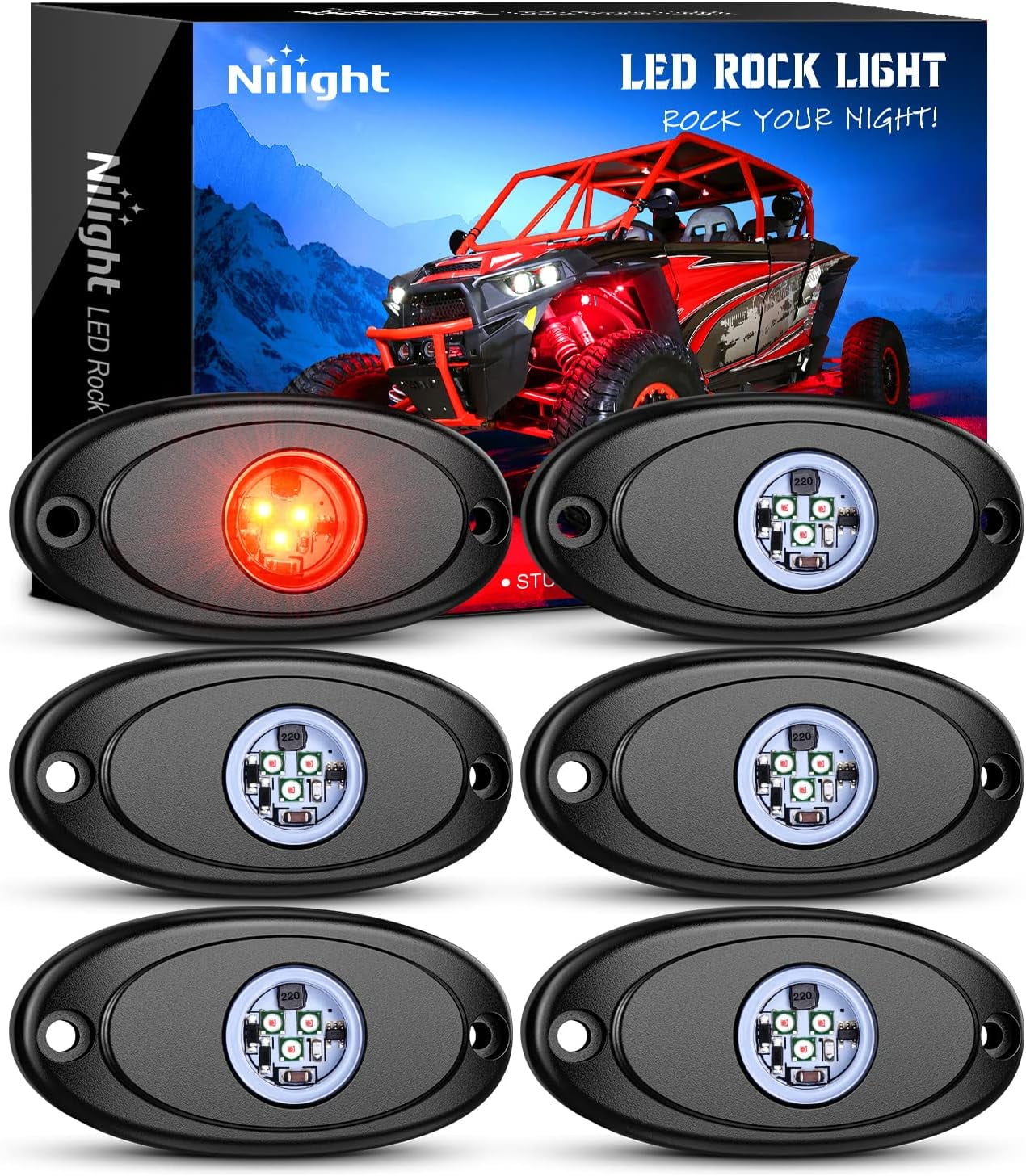 Nilight Led Rock Light 6Pcs Red Light Pods Waterproof Under Body Wheel ...