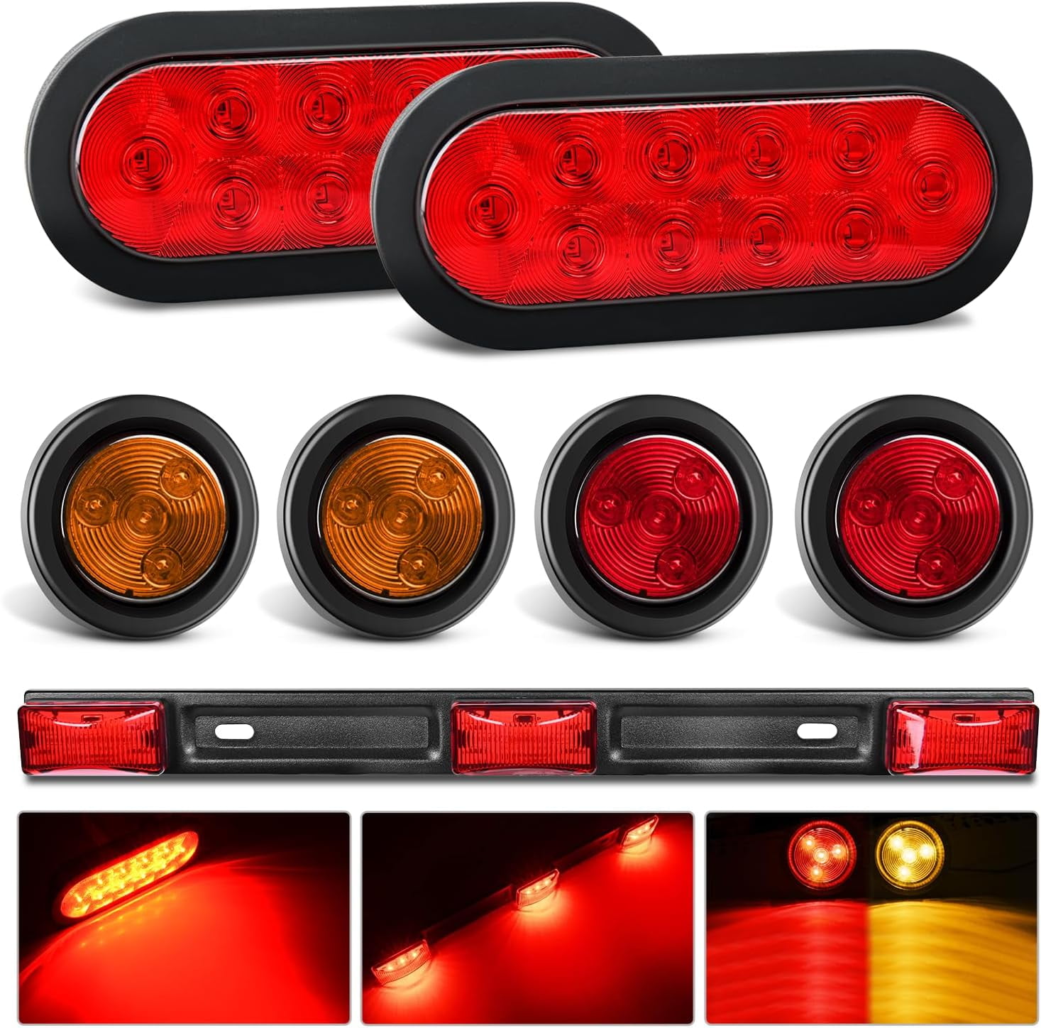Nilight Led Trailer Light Kit 6inch Oval Stop Turn Tail Light 2 Inch Round Red Amber Side Marker ...