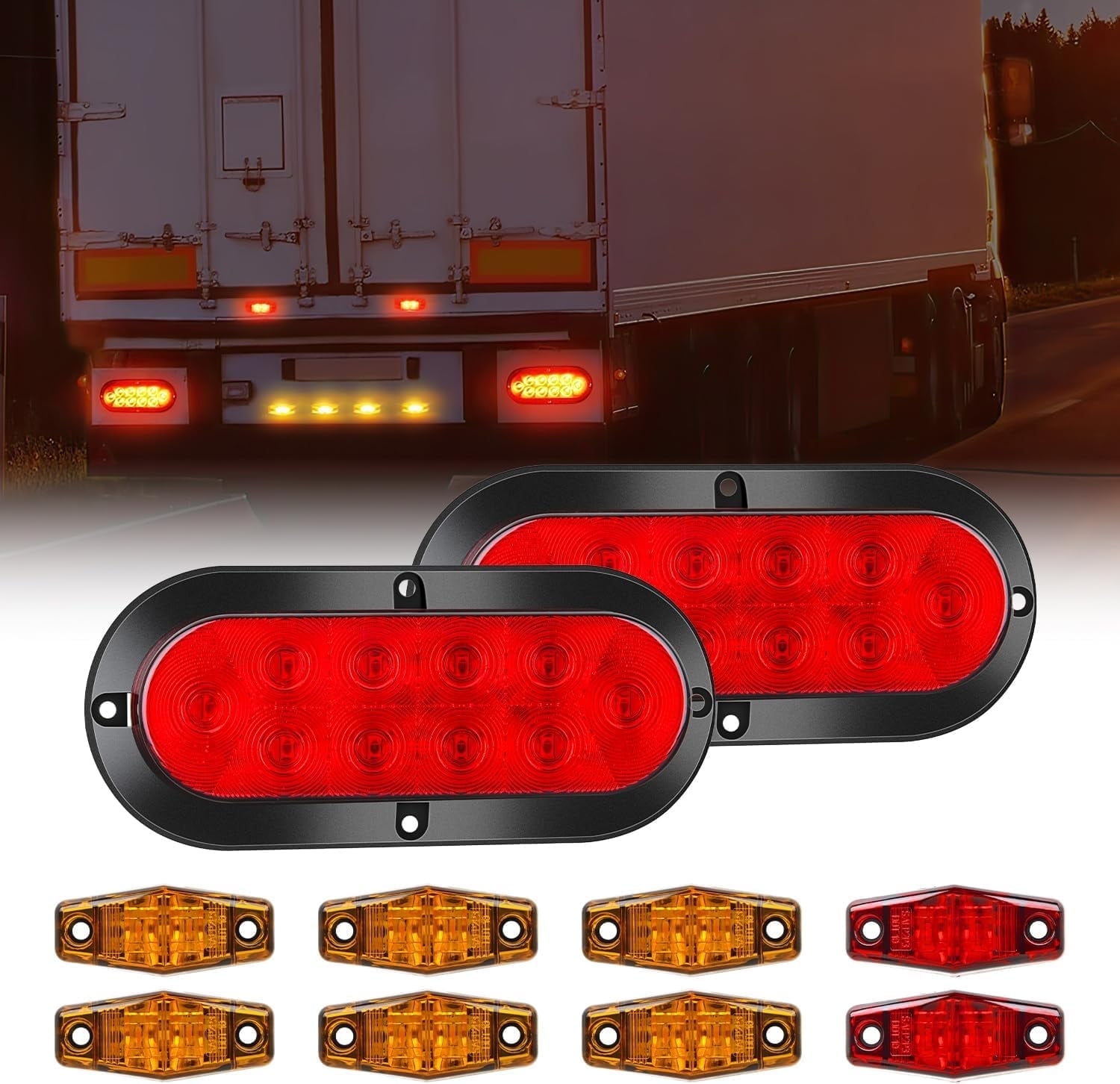 Nilight Led Trailer Light Kit 6inch Oval Stop Turn Tail Light Red Amber Side Marker Light ...