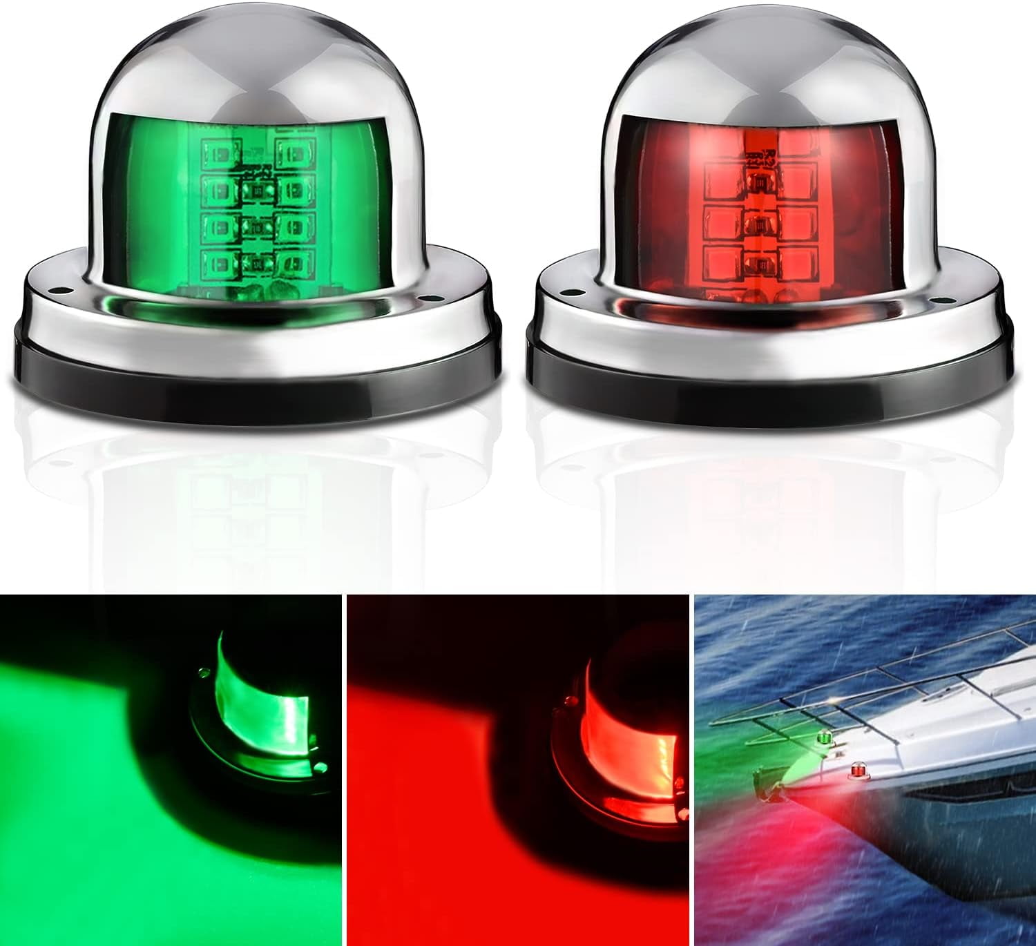 Nilight Marine Boat Navigation Light 2Pcs 8Led Red Green Led Port ...