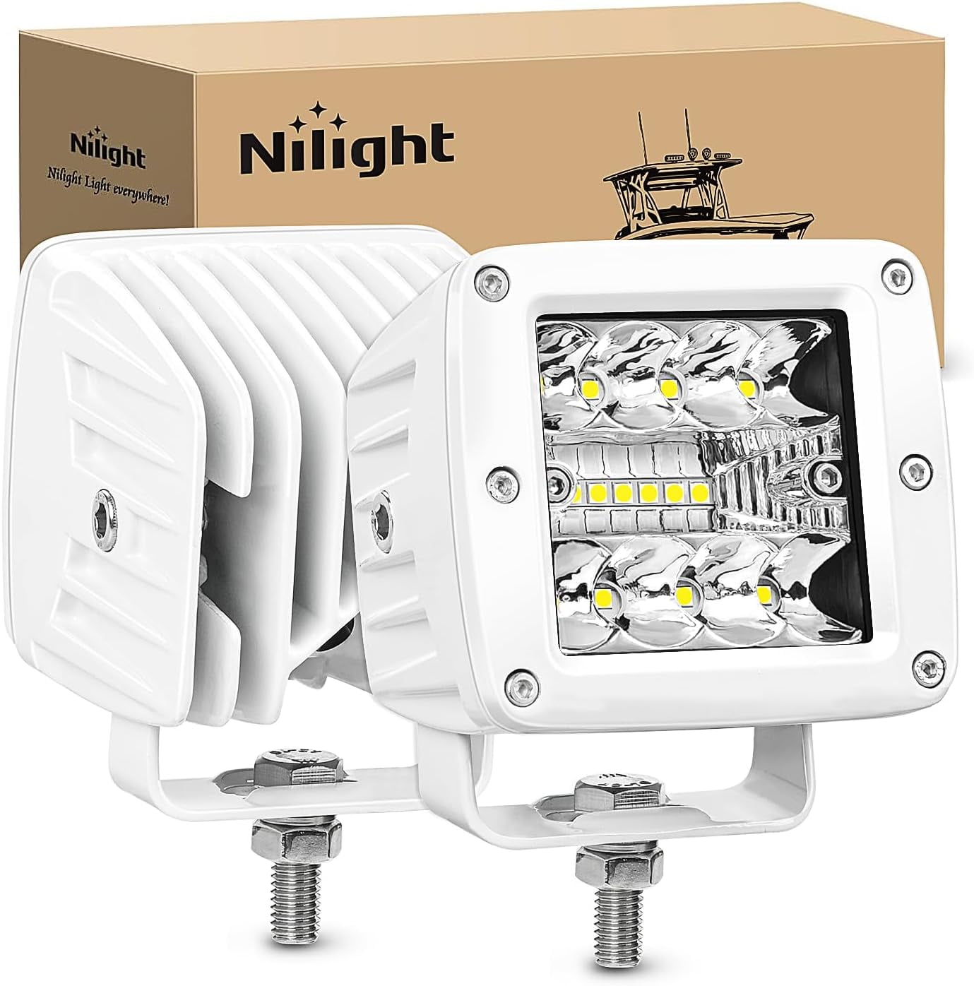 Nilight Marine LED Light Pods Navigation Lights 2PCS 3Inch White Spot ...