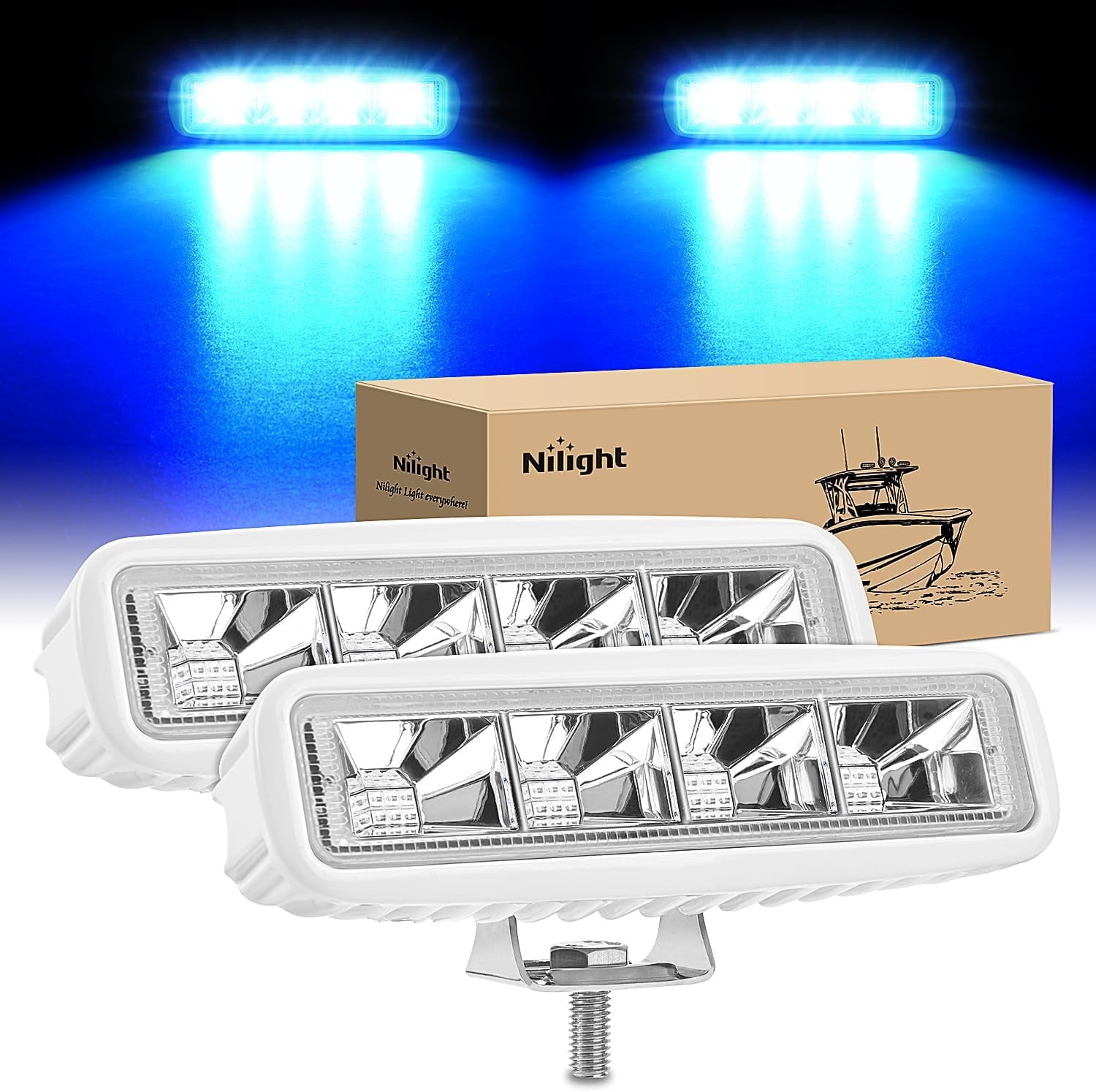 Nilight Marine LED Navigation Lights 2PCS 72W Blue Beam Flood Beam ...