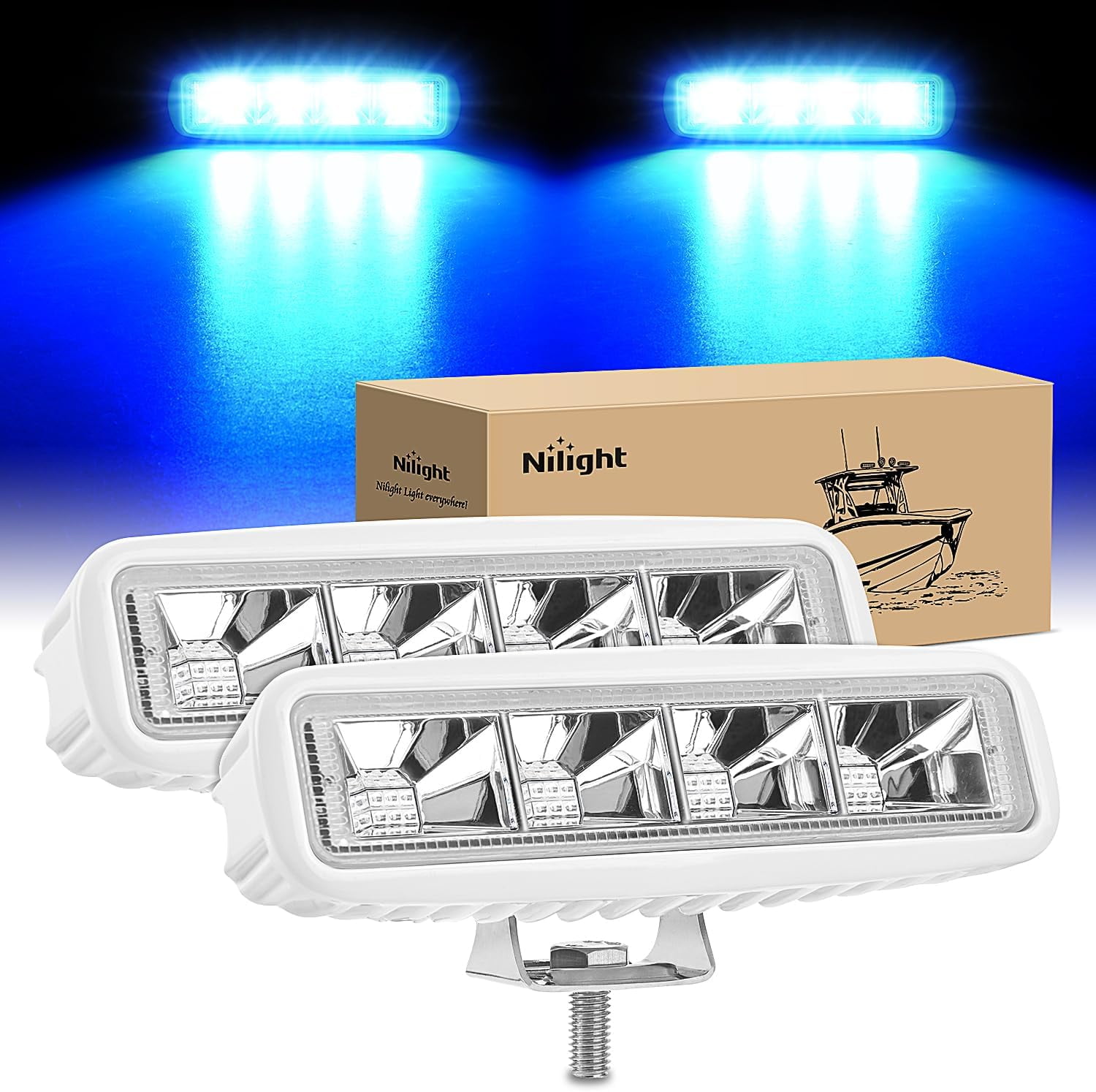 Nilight Marine LED Navigation Lights 2PCS 72W Blue Beam Flood Beam ...