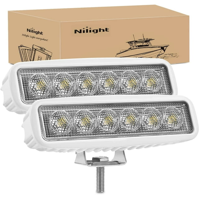 Nilight Marine Led Light Bar 2PCS 18w White 150° Flood Beams Ponton ...