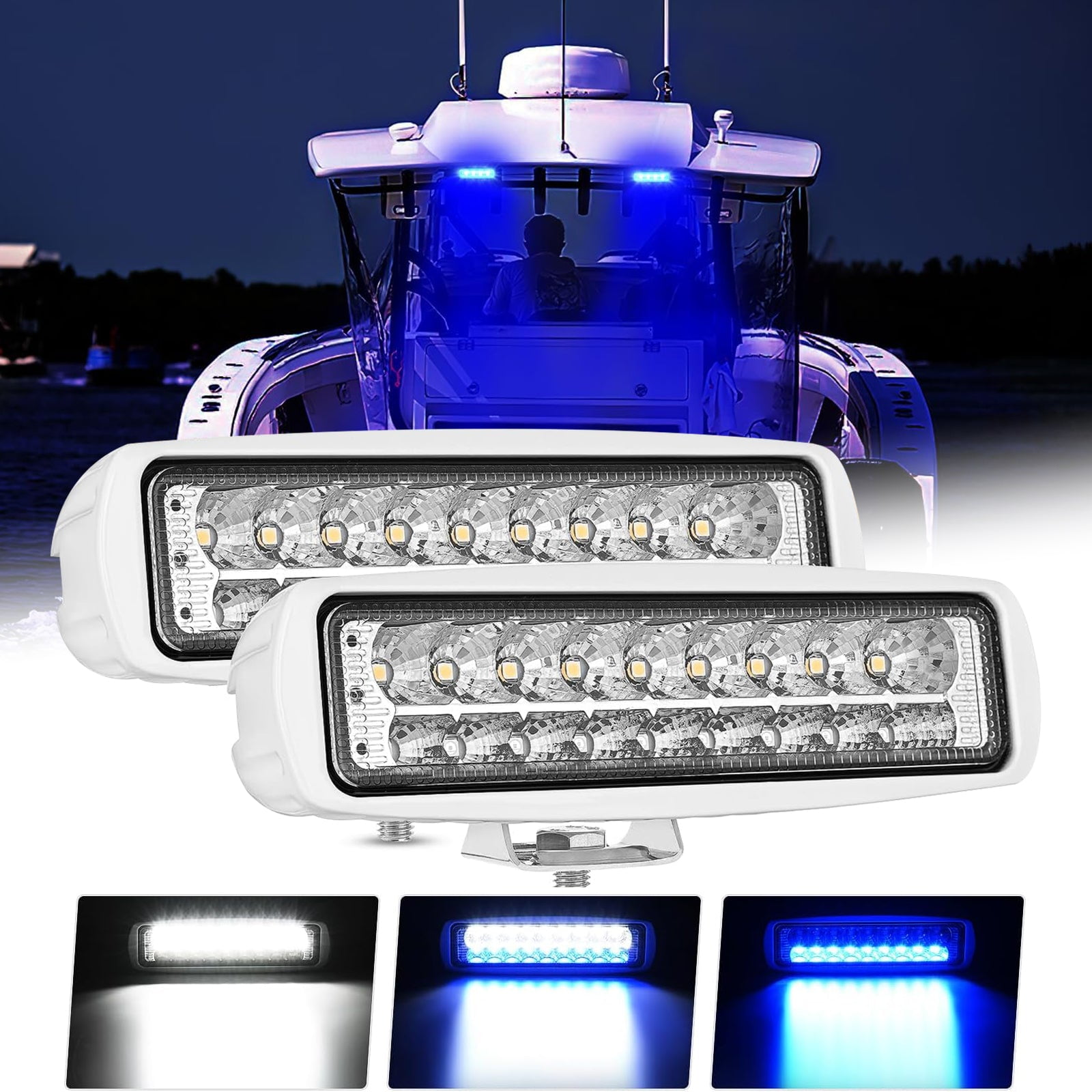Nilight Marine Led Pods Navigation Lights 2Pcs 54W Blue White Flood ...