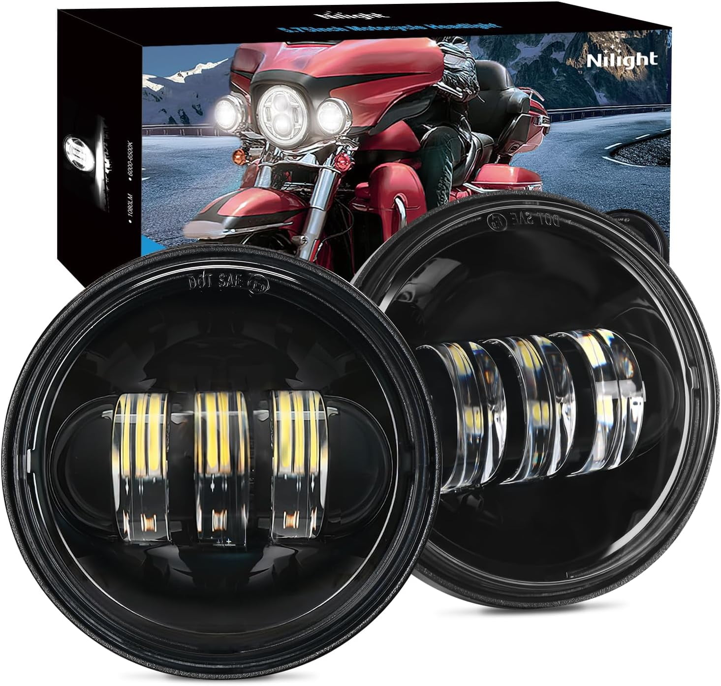Nilight Motorcycle 2PCS 4.5 Inch LED Fog Lights Passing Auxiliary Light ...