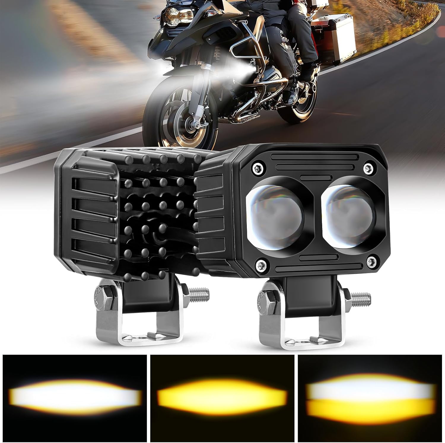 Nilight Motorcycle Driving Lights 2.5 inch White Amber Spot Beam Fog ...