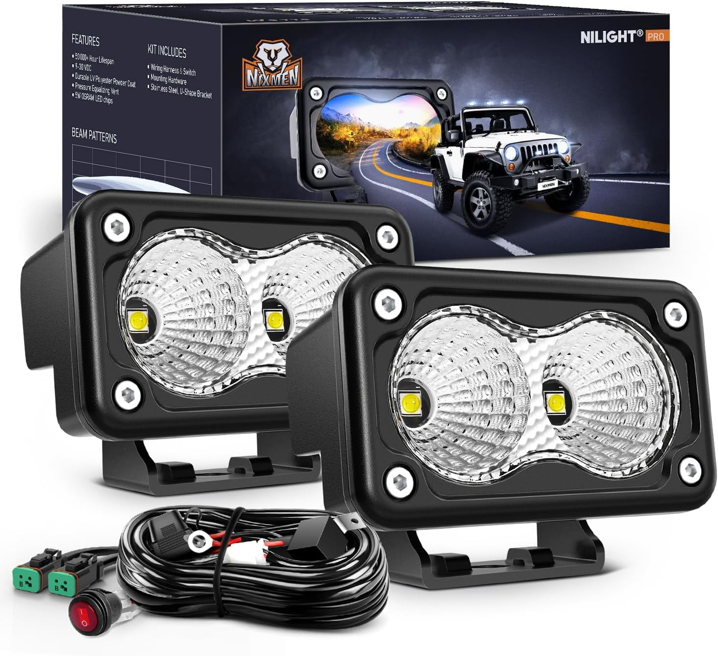 Nilight Motorcycle Led Pods 2PCS 3Inch Flood Light Led Offroad Fog ...