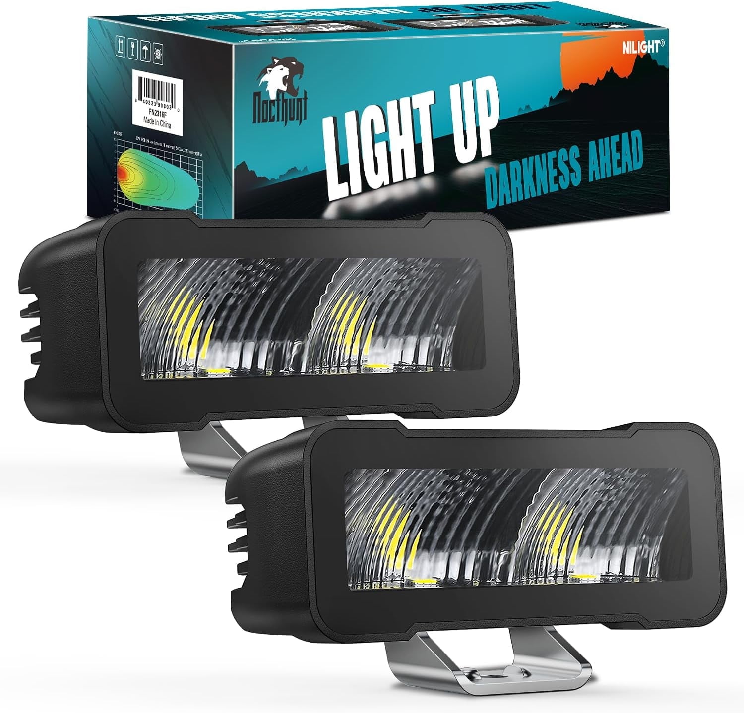 Nilight Motorcycle Led Pods 2Pcs 4.5inch 30W Flood Beam Square Driving ...
