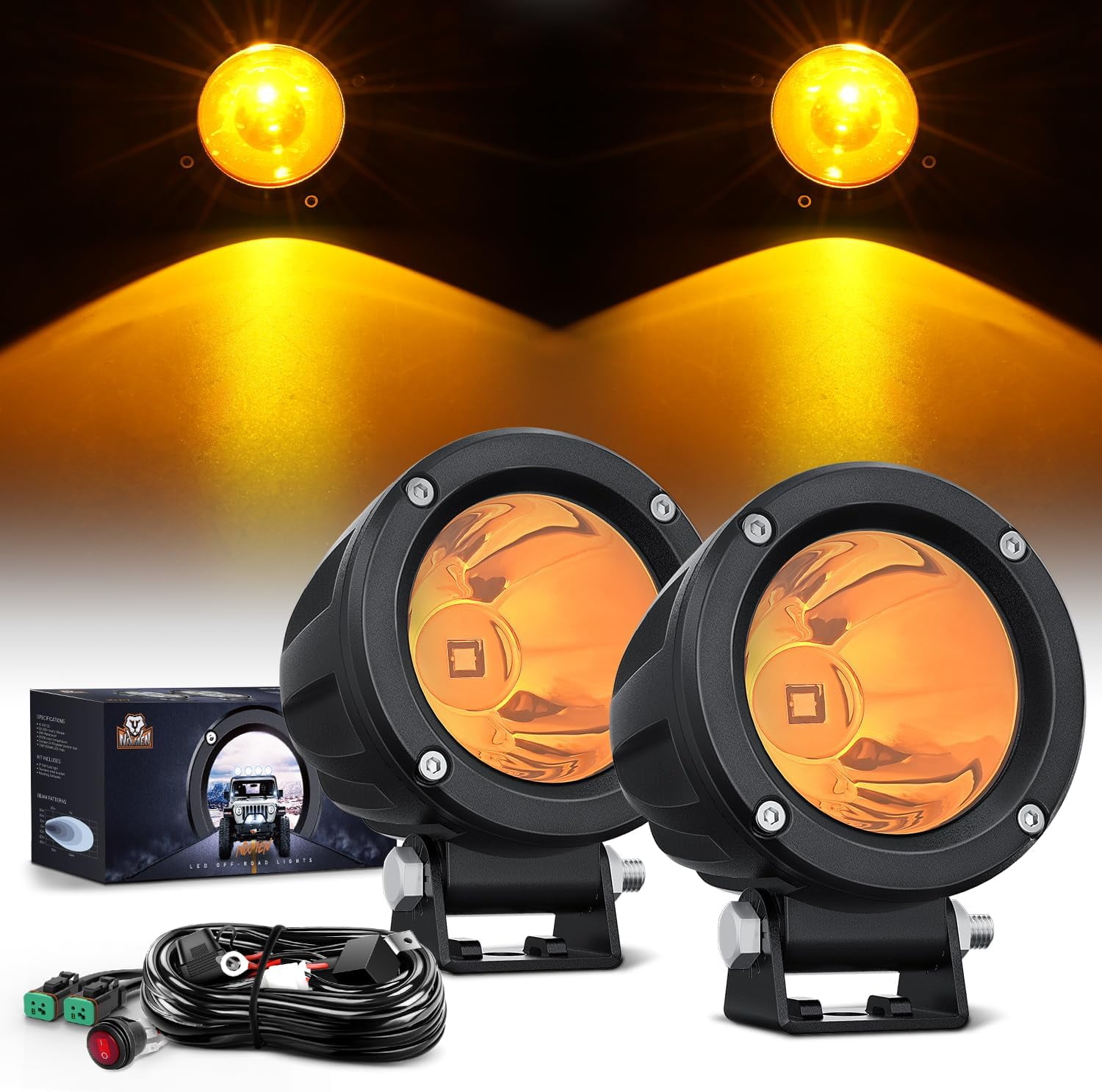 Nilight Motorcycle Led Pods Amber Fog Lights 2PCS 3Inch Yellow Round ...