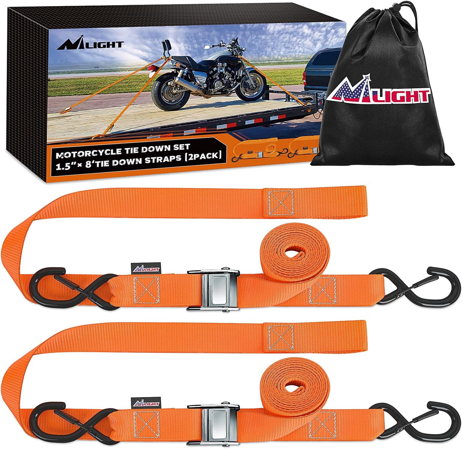 Nilight Motorcycle Tie Down Straps 1.5”×8’ Heavy Duty Cambuckle with ...